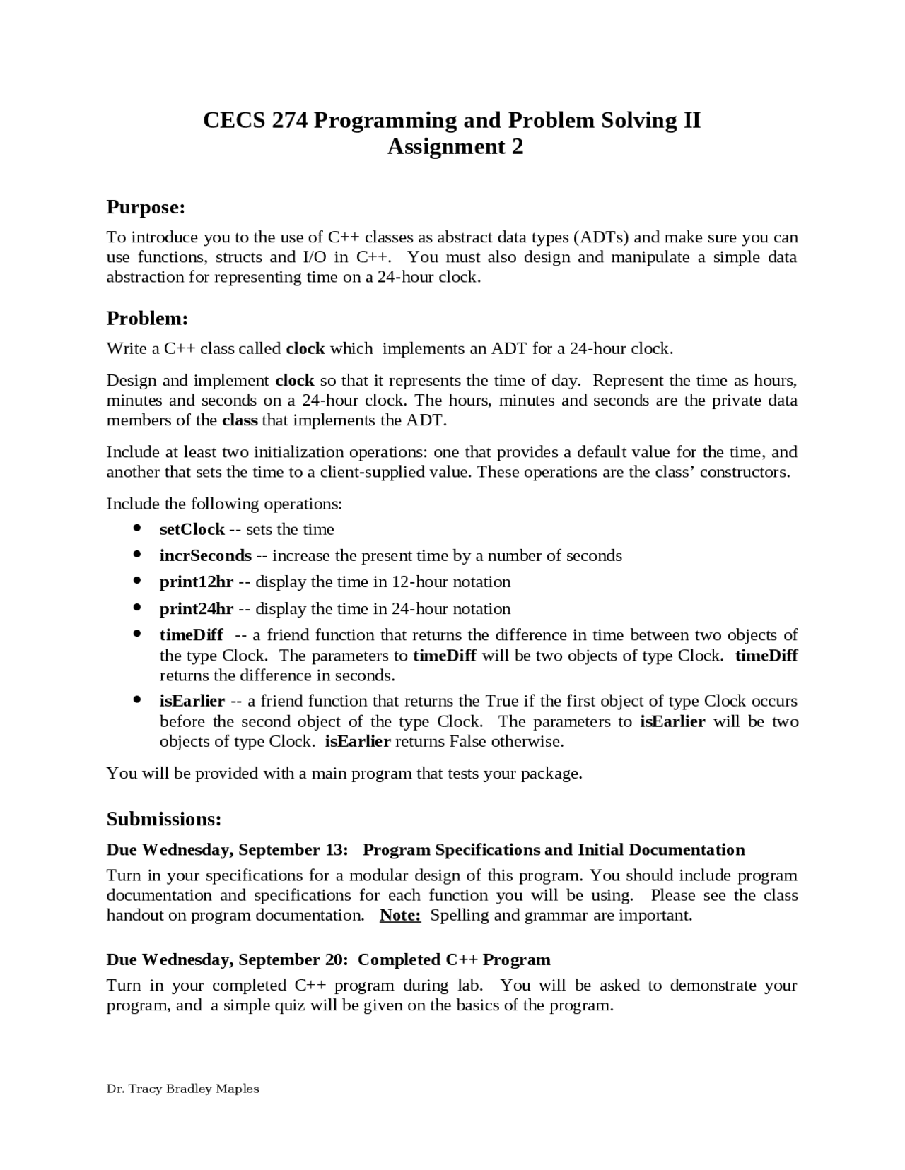 Assignment II for Programming and Problem Solving II | CECS 274 ...