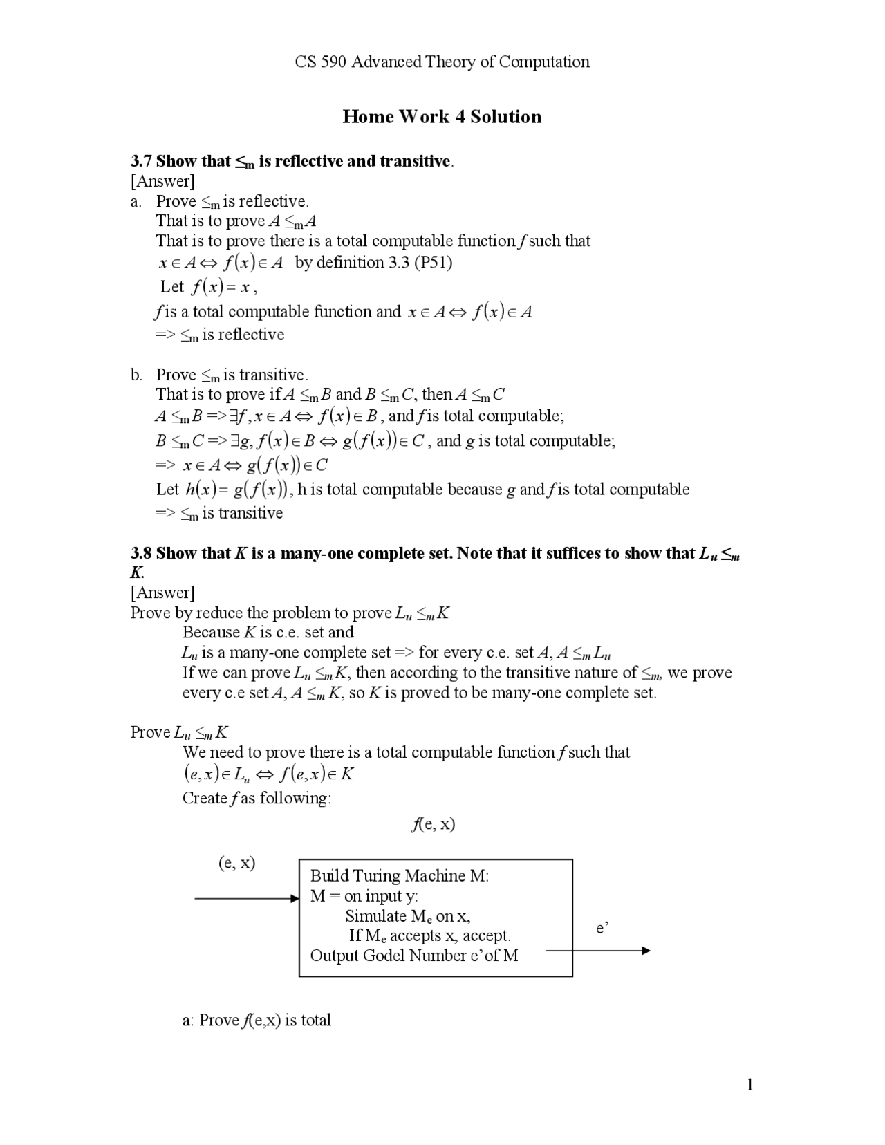 Advanced Theory Of Computation Assignment 4 Cs 590 Docsity