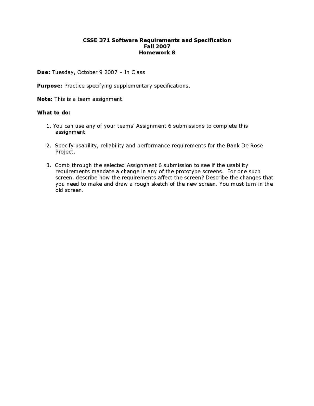 Practice Specifying Supplementary Specification Homework 8 Csse 371