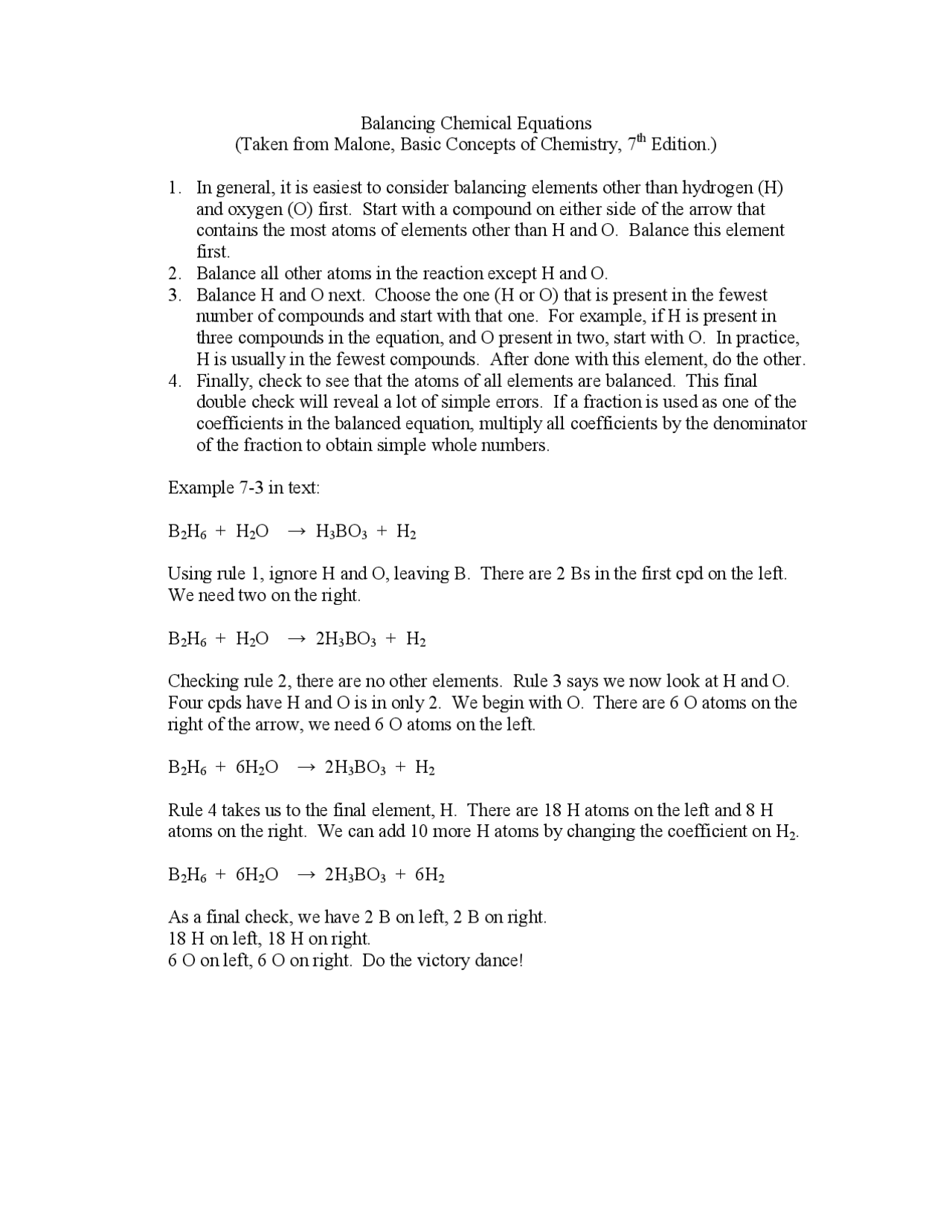 Balancing Chemical Equations - Study Notes | CHEM 101 - Docsity