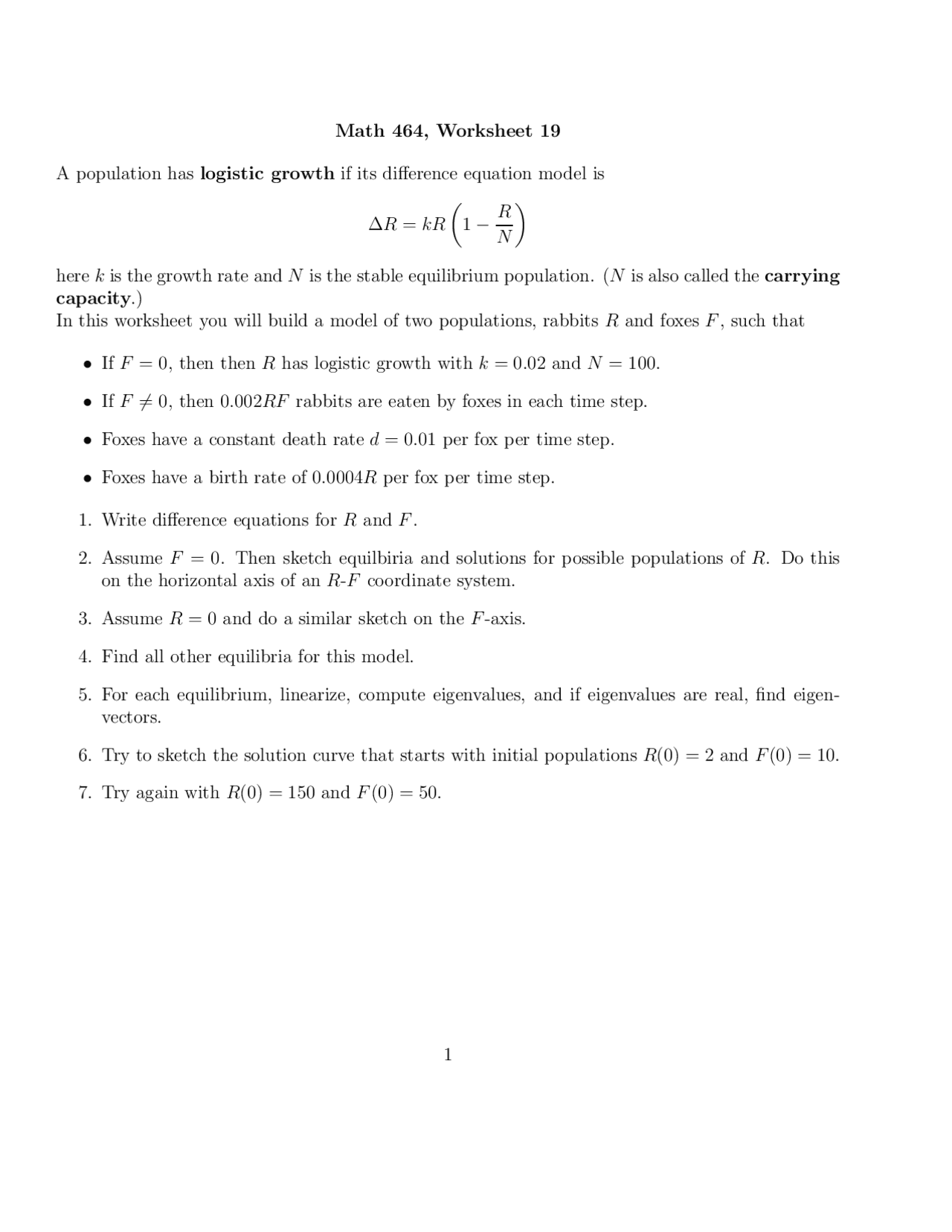Worksheet 19 With 7 Practice Problems On Mathematical Modeling Math