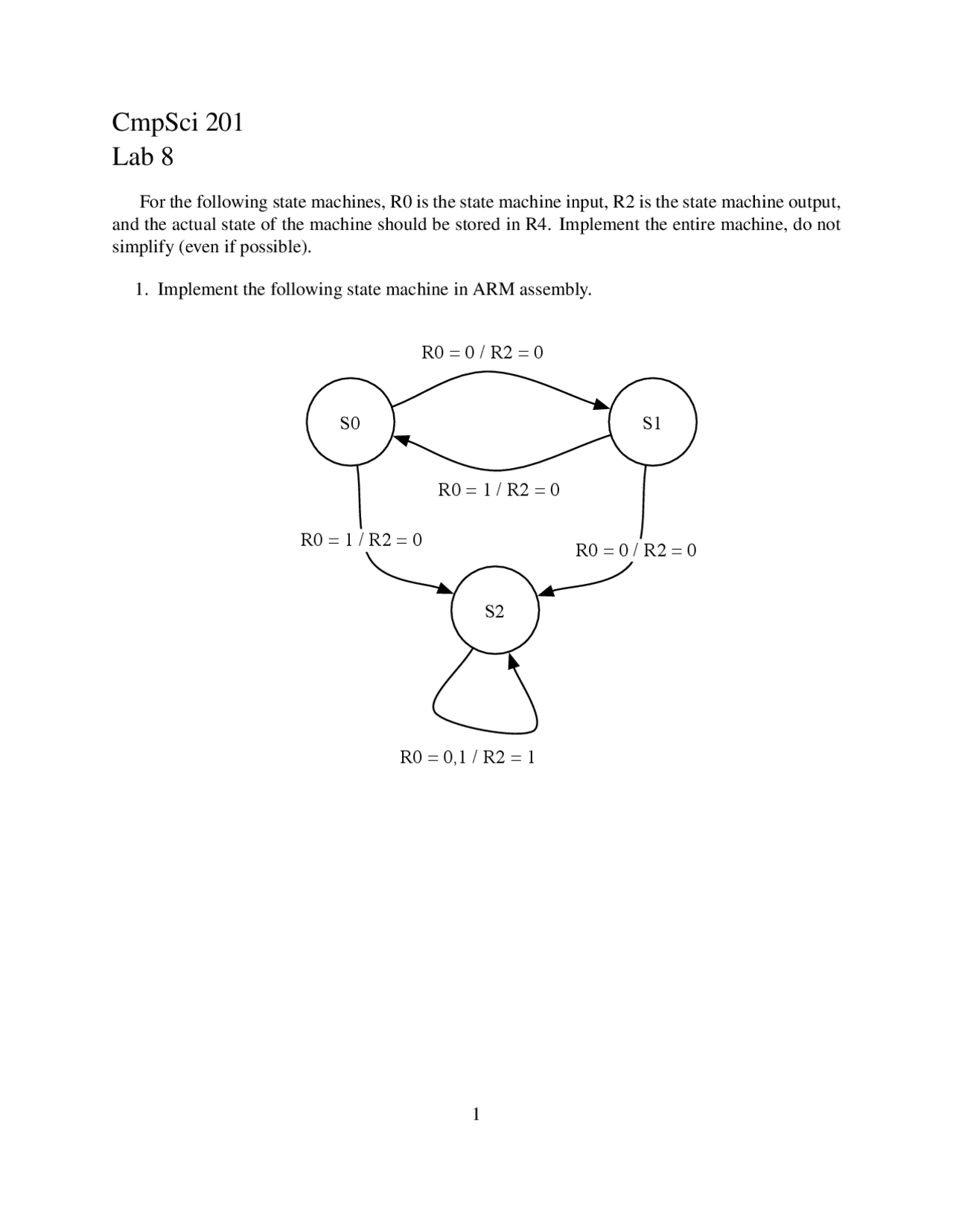 Implementation Of A State Machine In Arm Assembly Lab 8 Cmpsci 201 Docsity