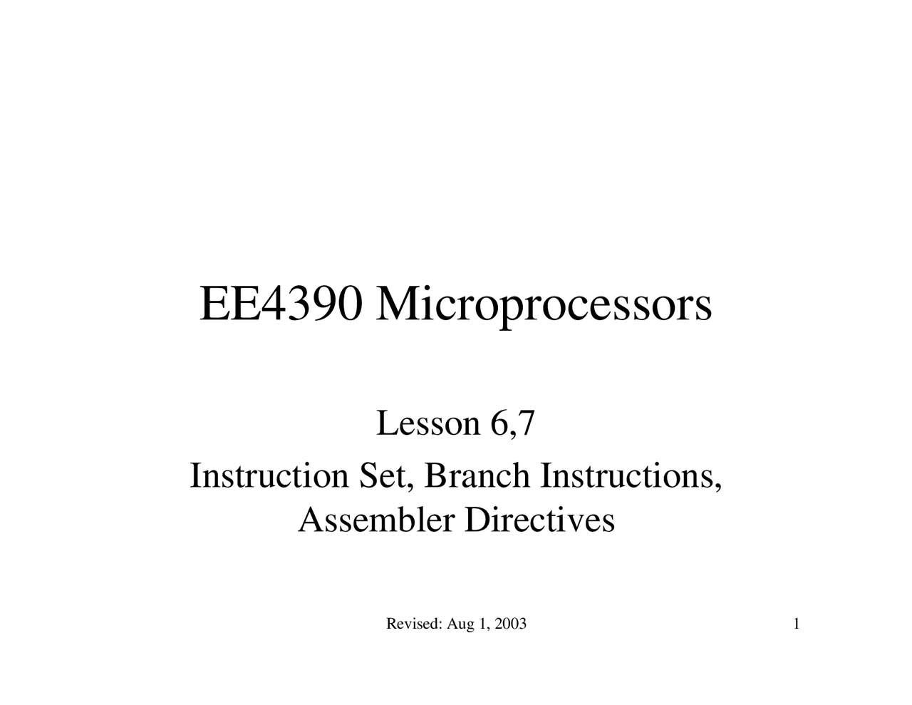Instruction Set Branch Instructions Assembler Directives