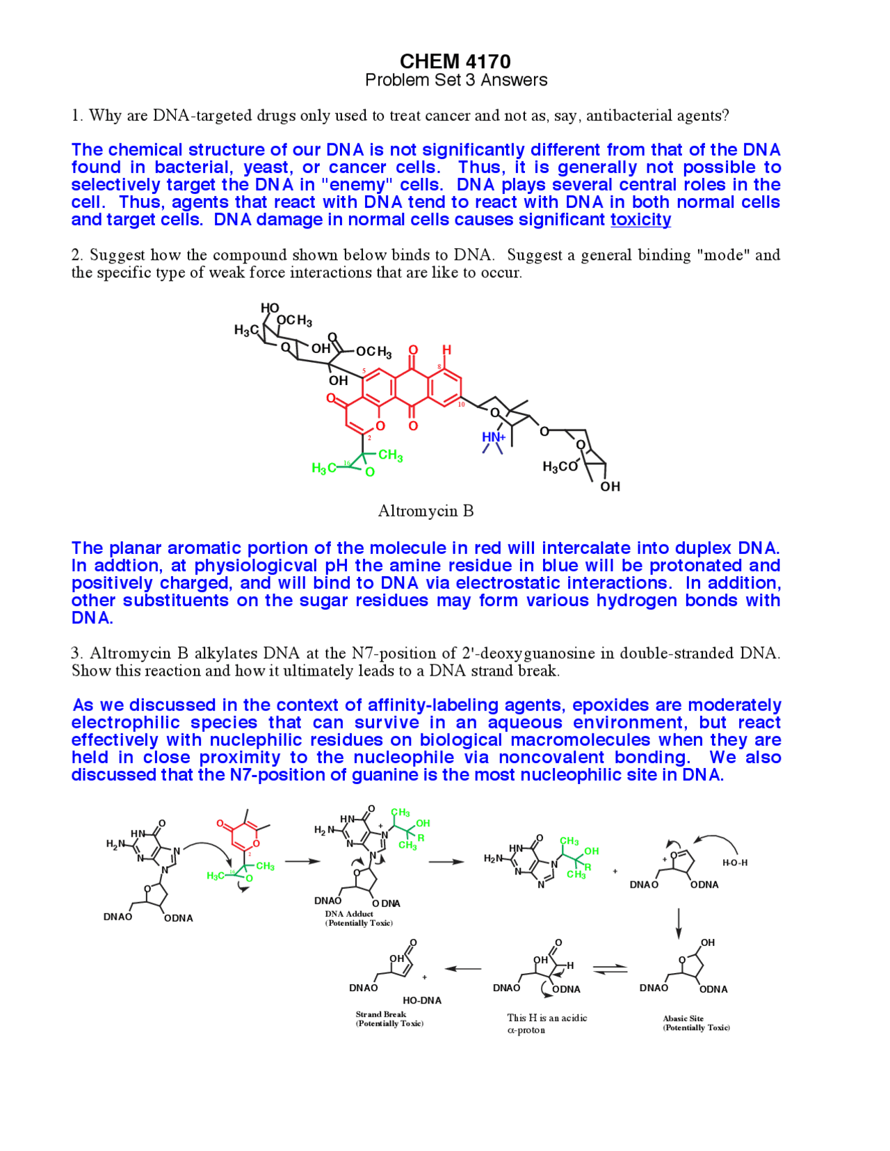 Problem Set 3 Answers Medicinal Chemistry Chem 4170 Docsity