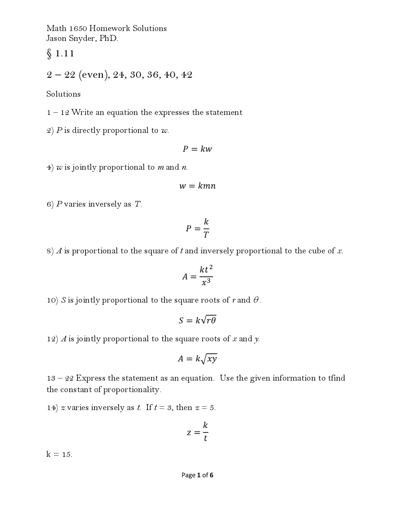 Homework Solutions - Pre-Calculus | MATH 1650 | Assignments Pre-Calculus | Docsity