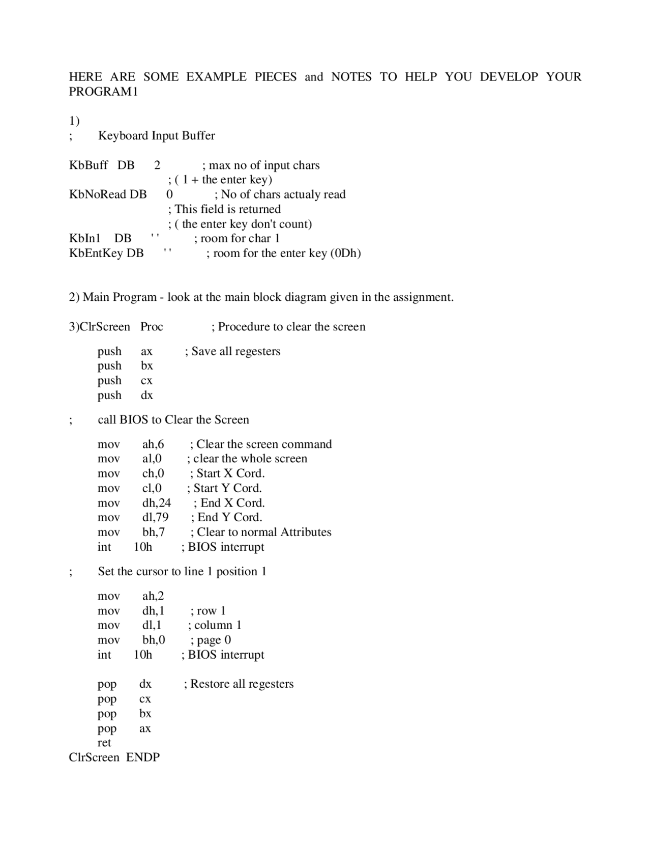 Assembler Program: Input, Clear Screen, and Output Function Examples ...