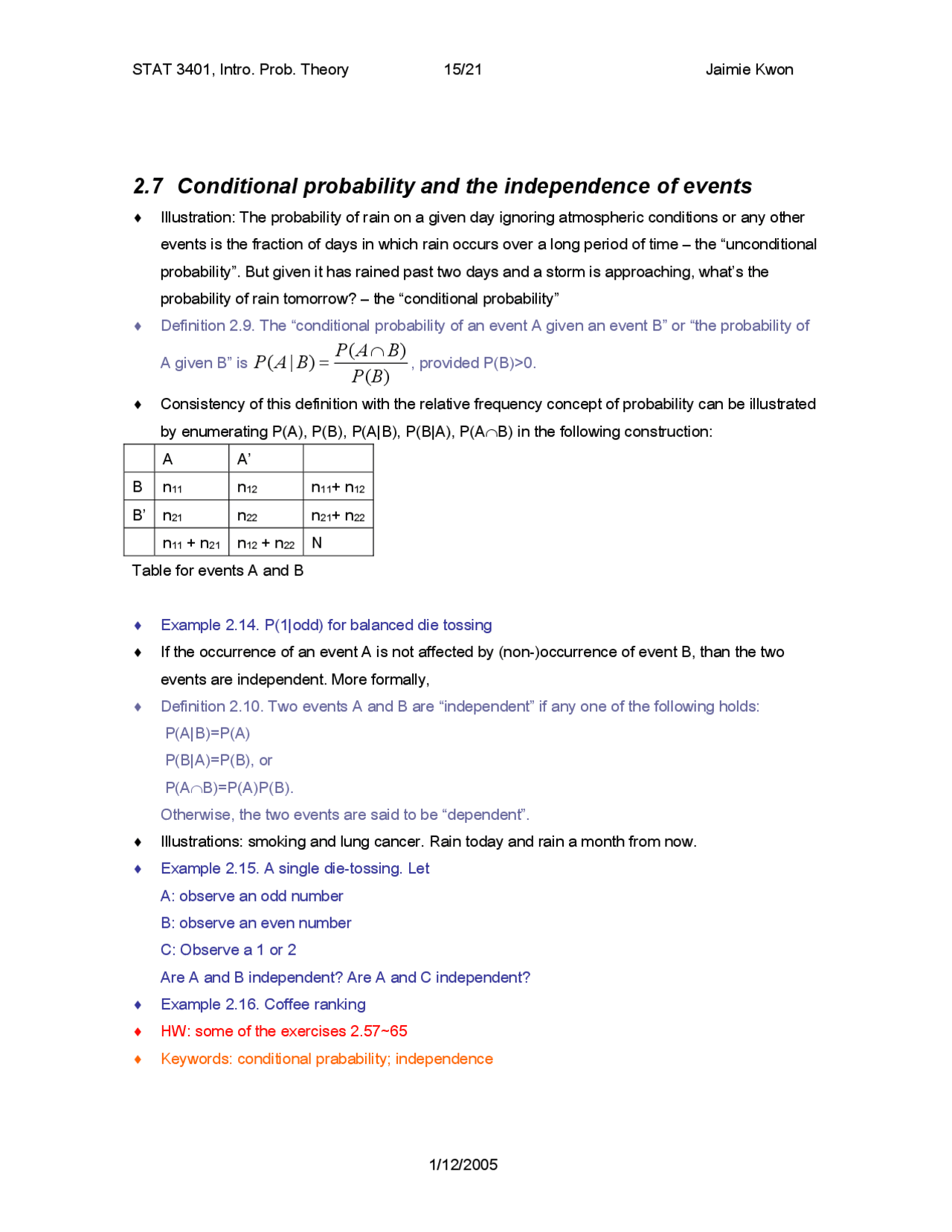 Conditional Probability and The Independence of Events - Assignment | STAT 3401 - Docsity