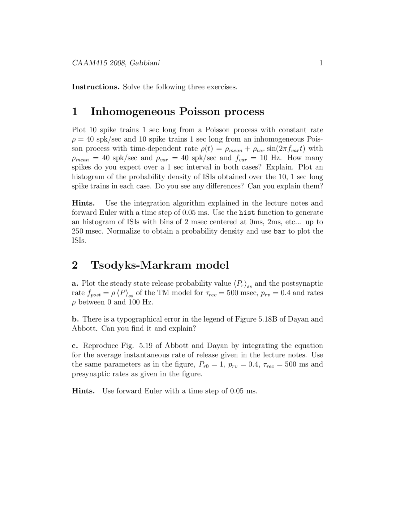 Inhomogeneous Poisson Process - Theoretical Neuroscience - Notes | CAAM ...