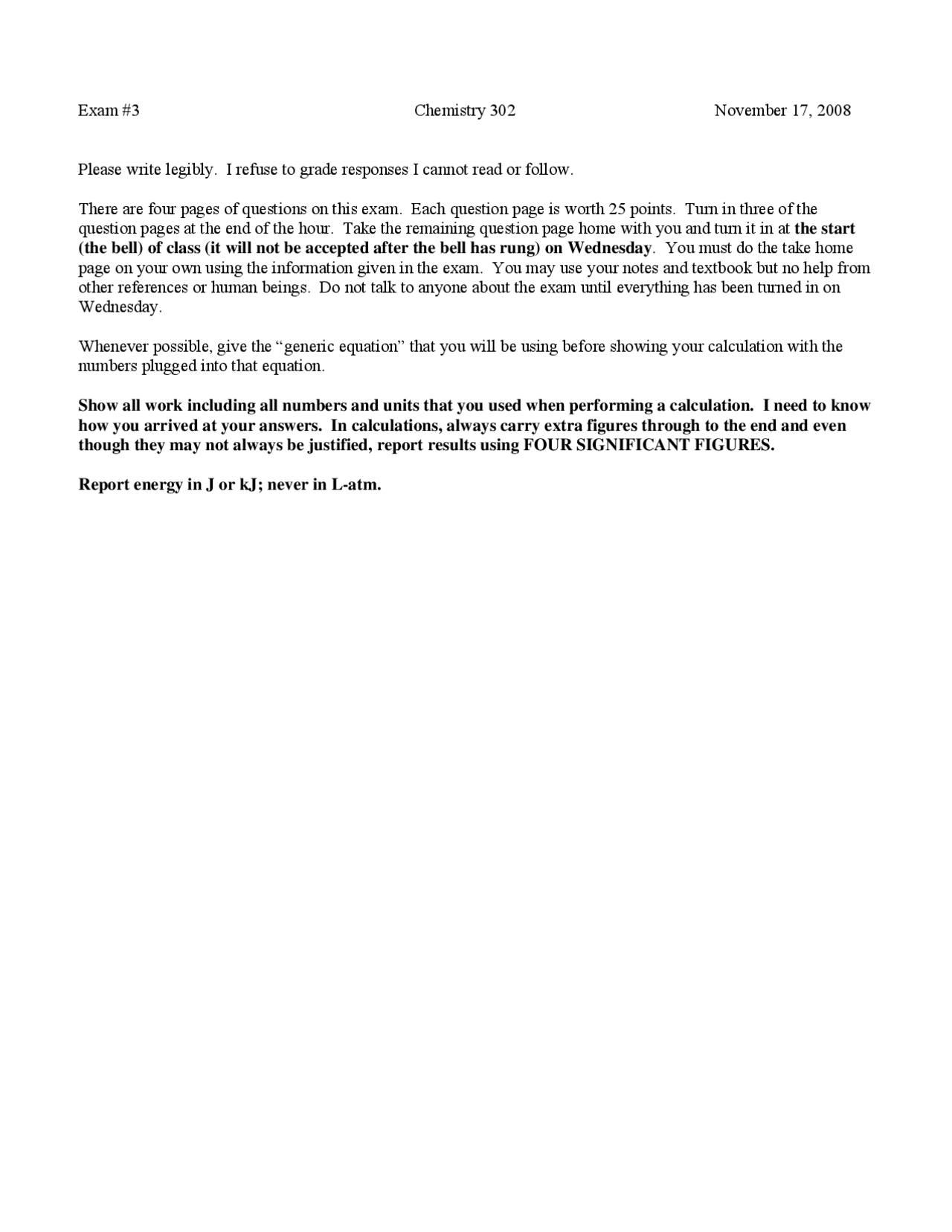 Exam With Answers Key On Principles Of Physical Chemistry Chem 302