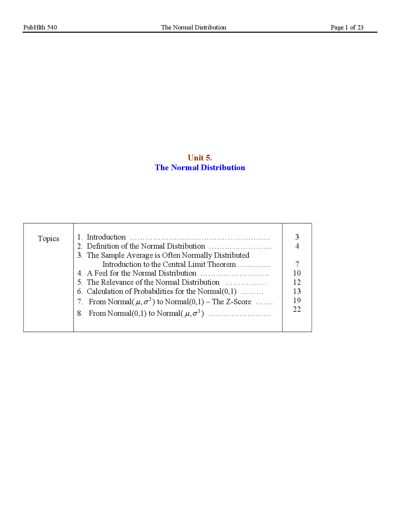 The Normal Distribution Introduction To Biostatistics Pubhlth 540