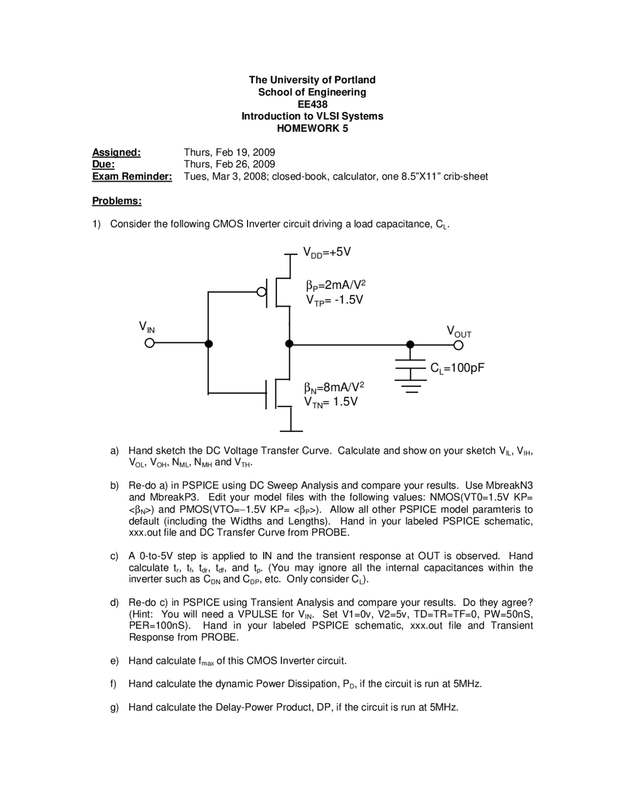 Homework 5 Questions Introduction To Digital Vlsi Design Ee 438