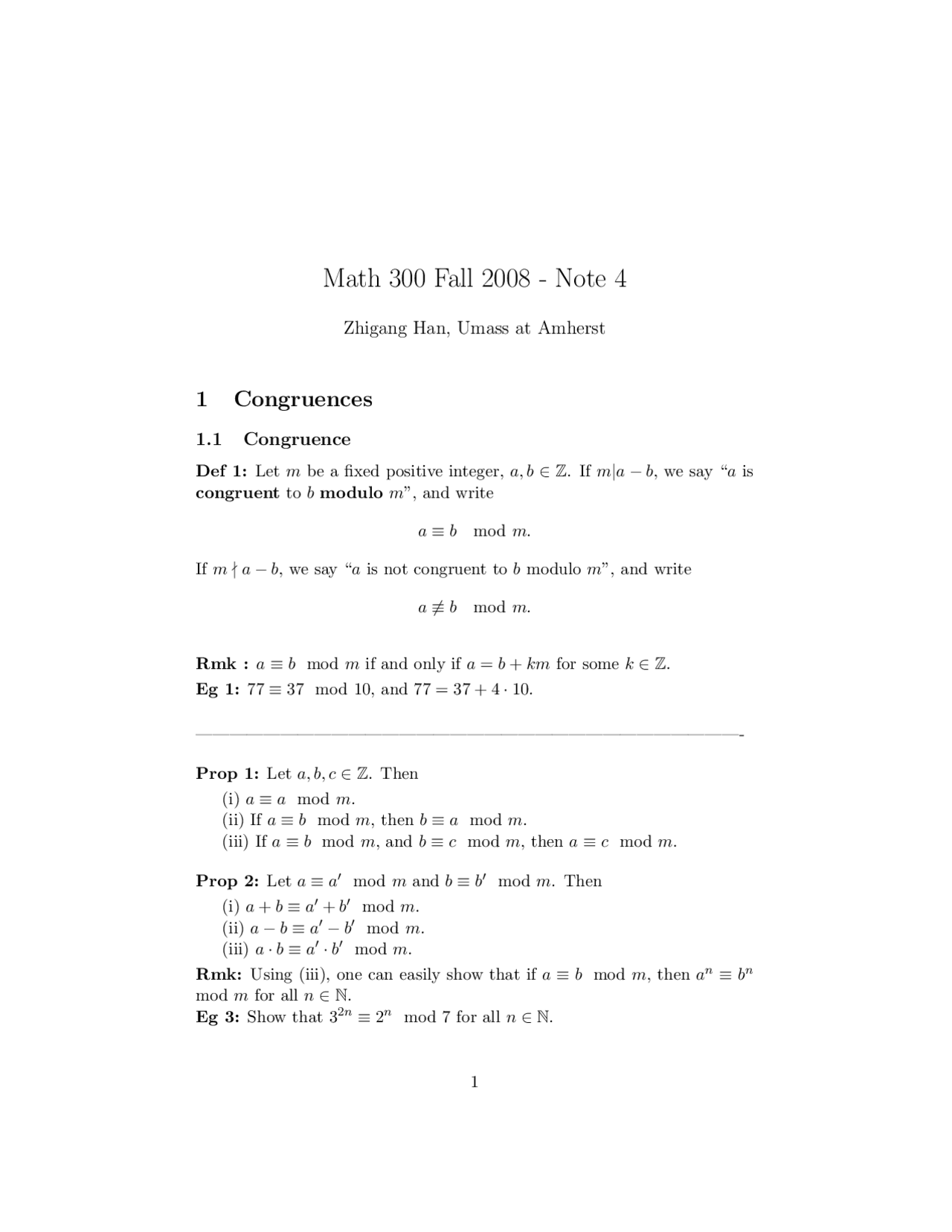 Notes On Congruence Fundamentals Of Mathematics Math 300 Docsity