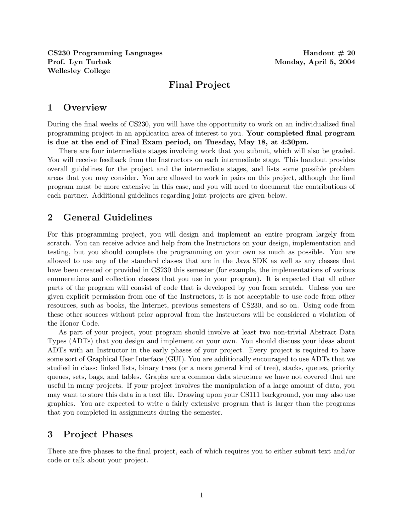 Final Project Guidelines Programming Languages Cs 230 Docsity
