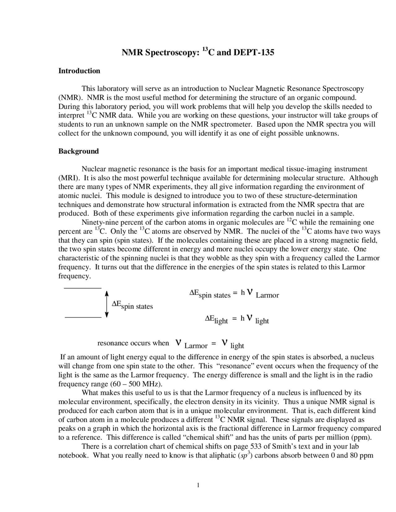 Introduction to NMR Spectroscopy C and DEPT - Lecture Notes | CHEM 3411 ...