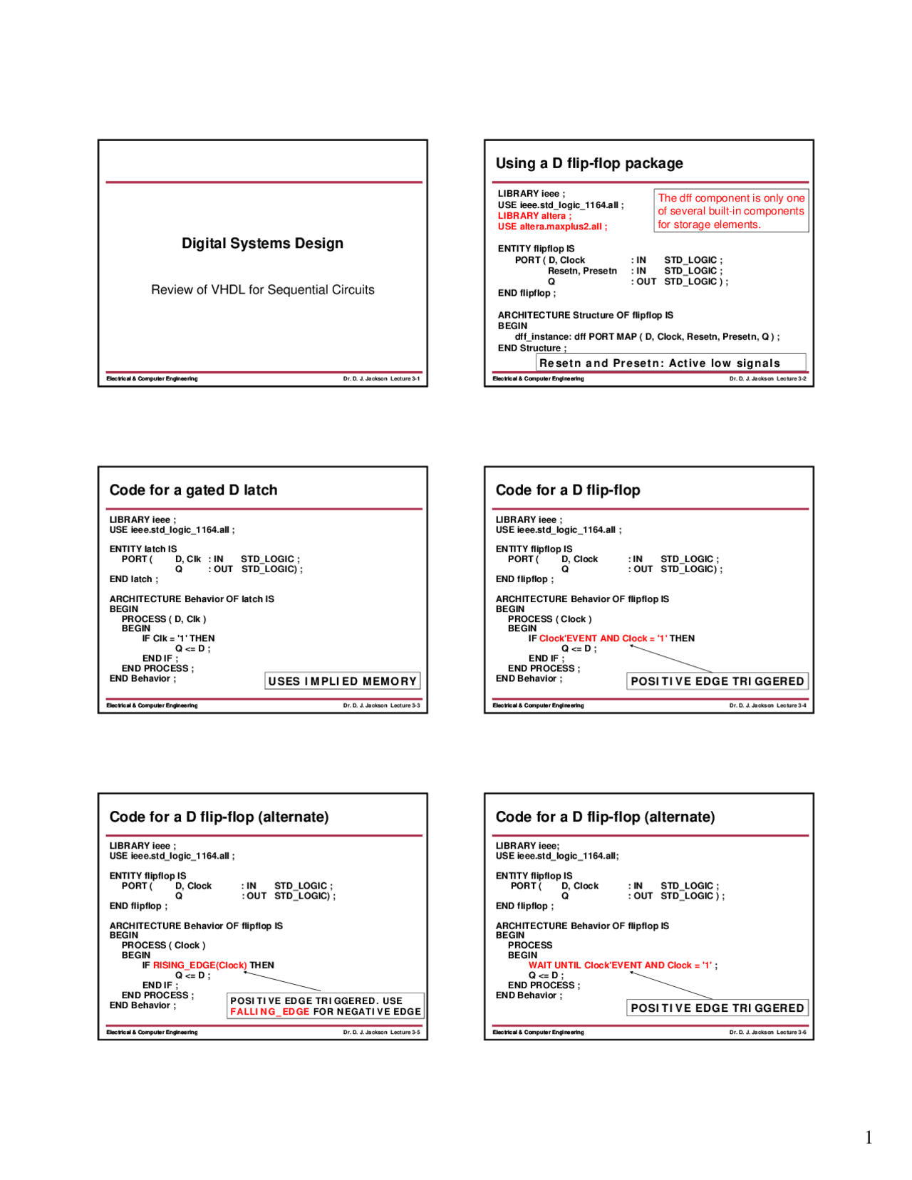 Review Of Vhdl For Sequential Circuits Lecture Slides Ece 480 Docsity