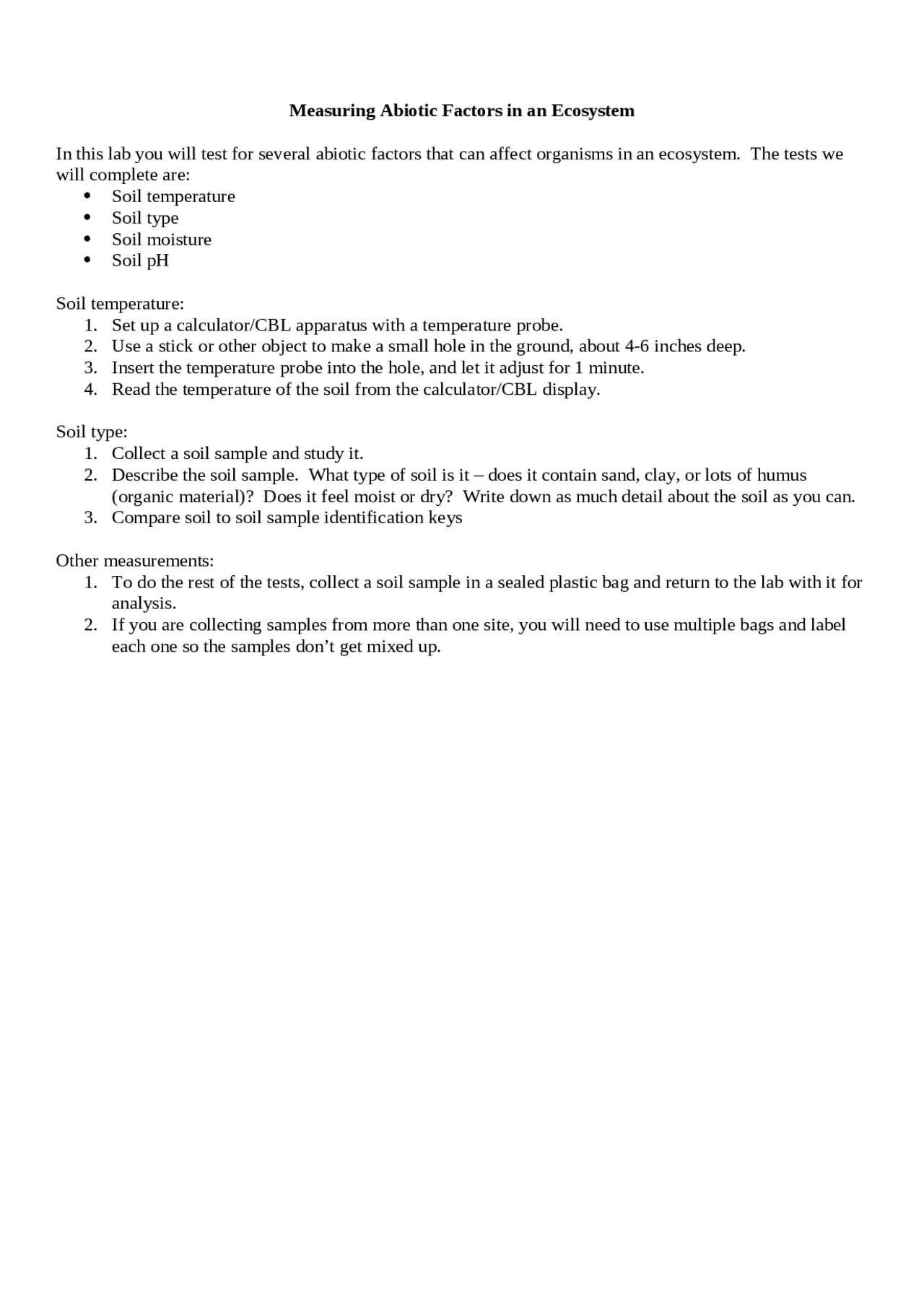 Measuring Abiotic Factors In An Ecosystem Lecture Notes Edtech 541