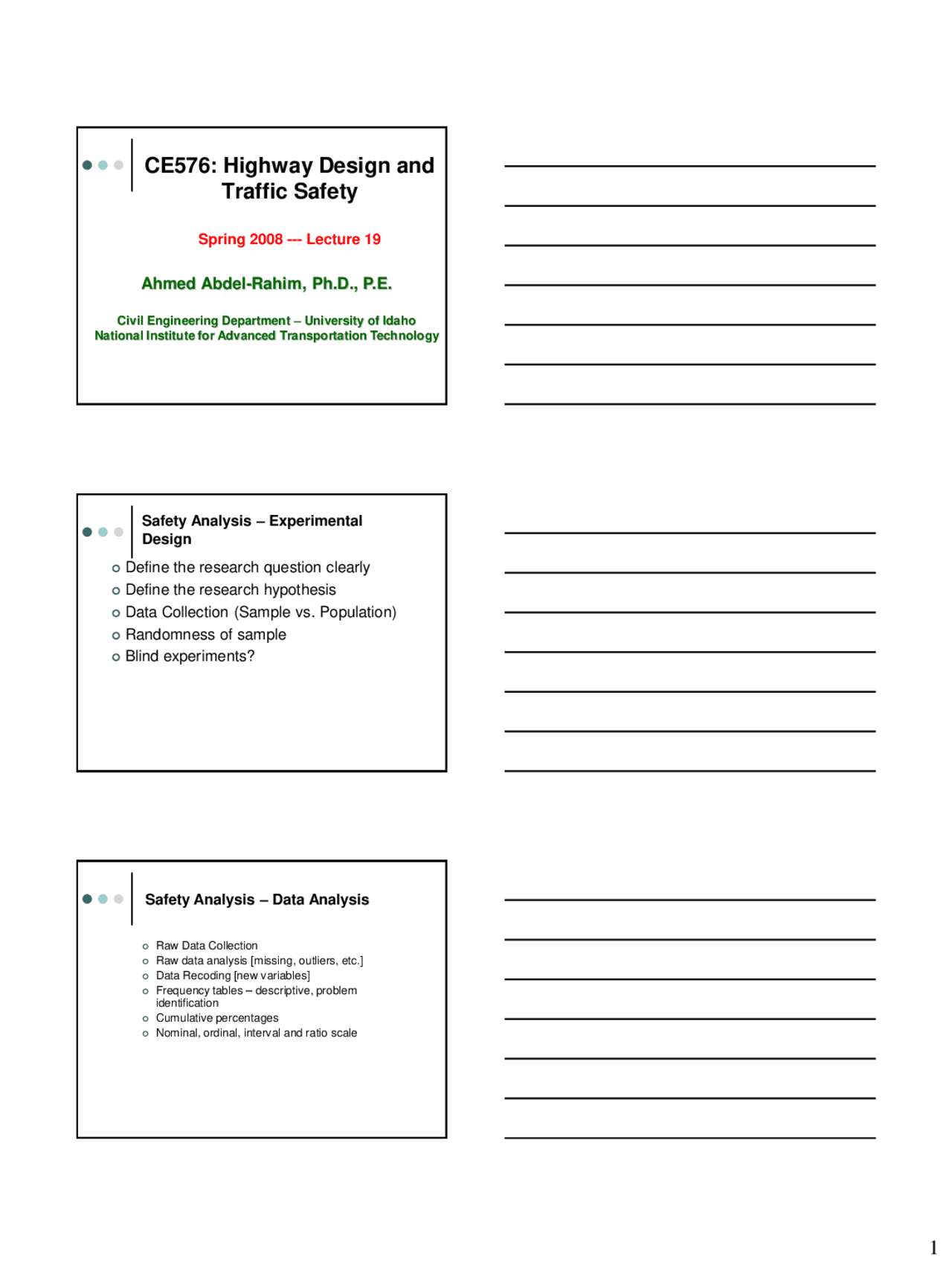 Safety Analysis Experimental Design, Data Analysis - Lecture Slides ...