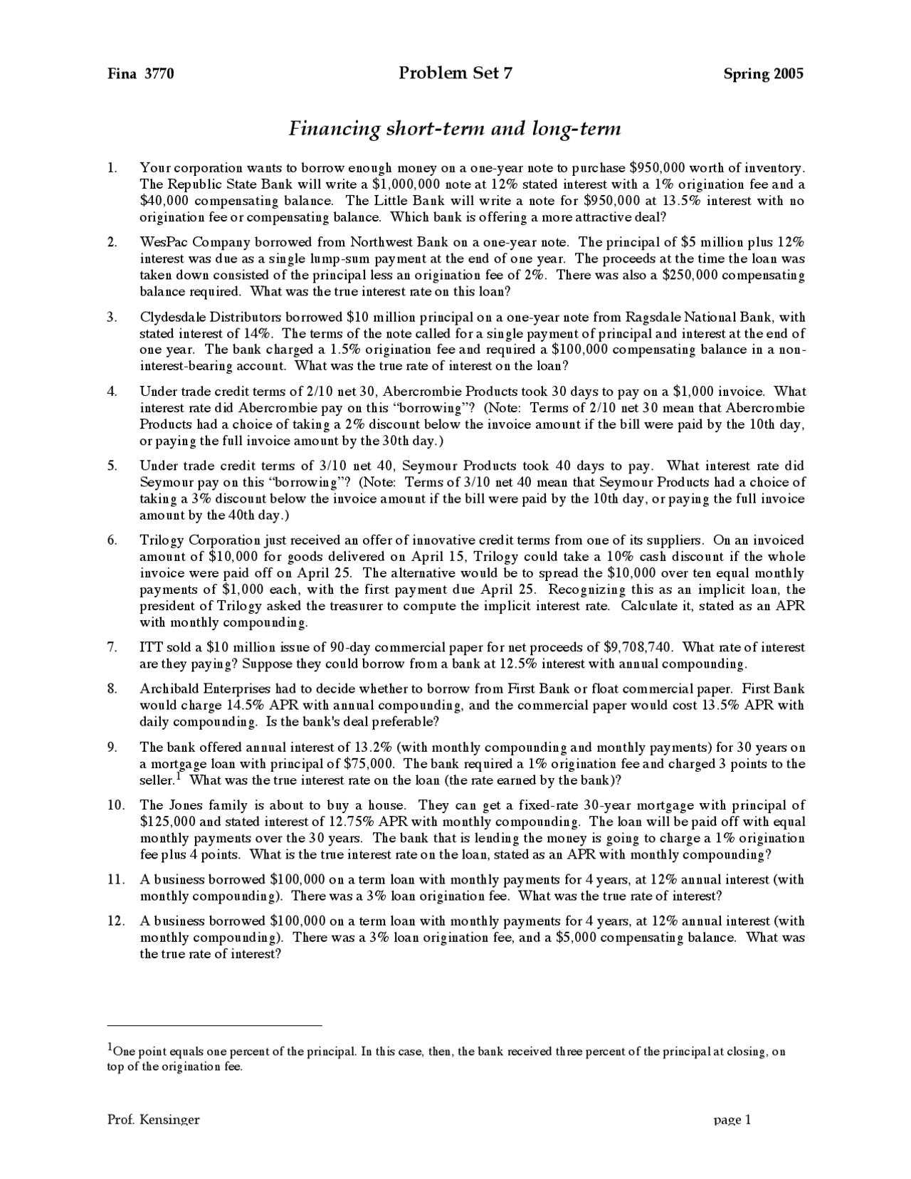 Assignment 7 For Finance Spring 2005 Fina 3770 Docsity