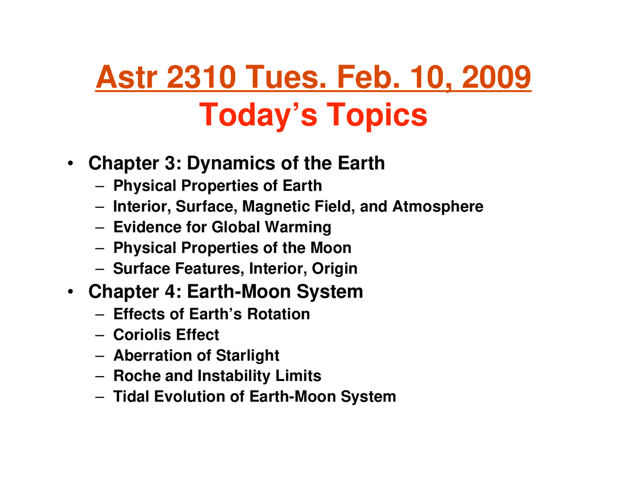 Dynamics Of Earth And Earth Moon Systems Notes Astr 2310 Docsity