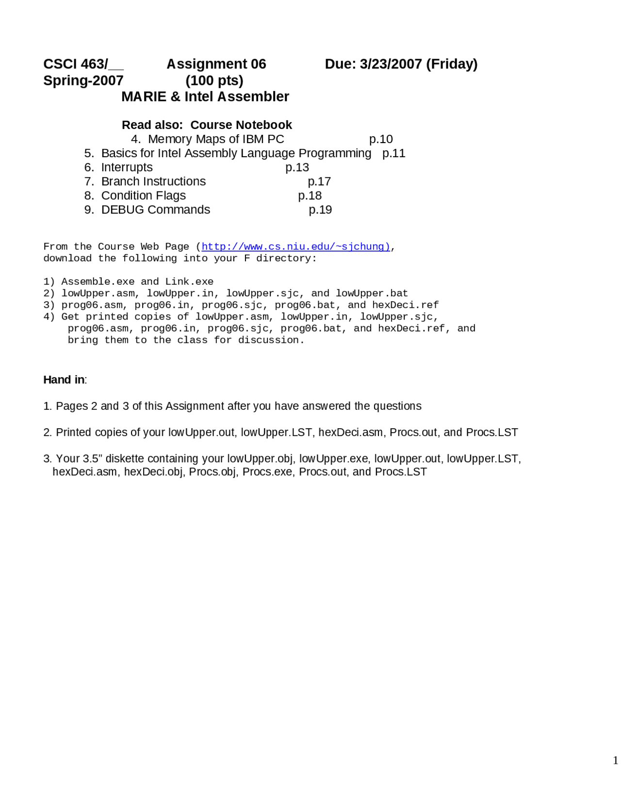 Assignment 6 Marie And Intel Assembler Csci 463 Docsity