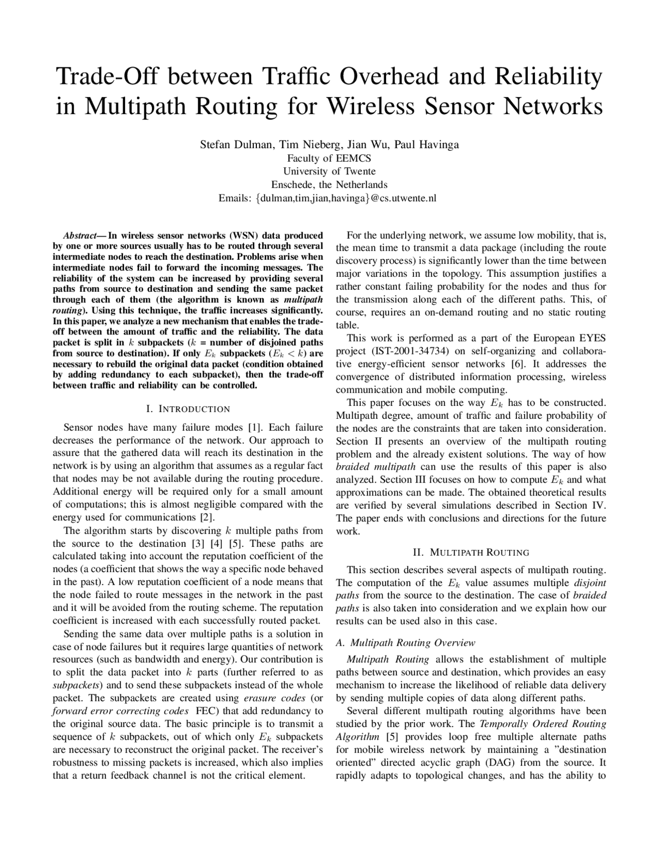 Trade Off Between Traffic Overhead Reliability Multipath Routing Wireless Cmpe 259 Docsity