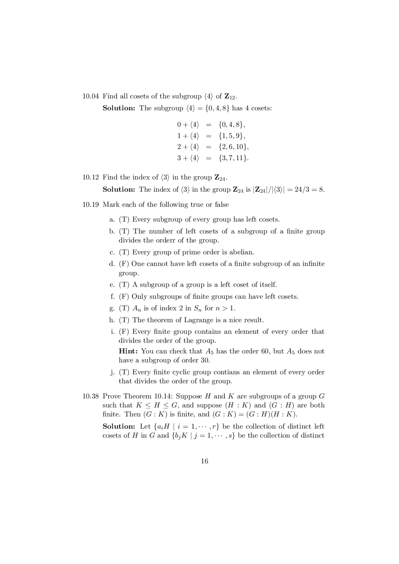Solved Questions For Assignment 10 Introduction To Abstract Algebra
