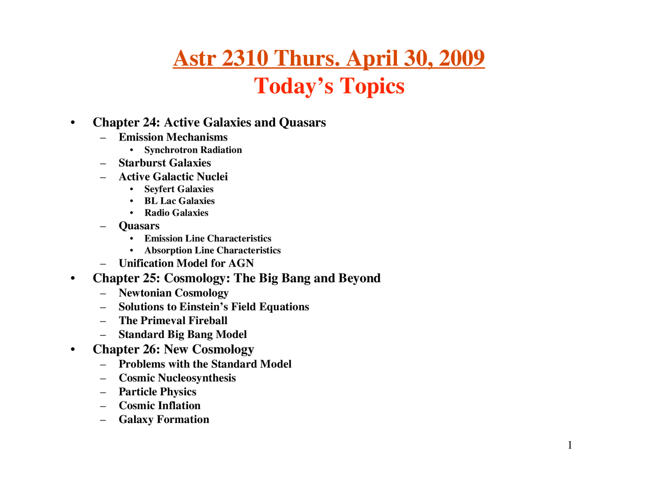 Active Galaxies And Quasars Lecture Slides Astr 2310 Docsity