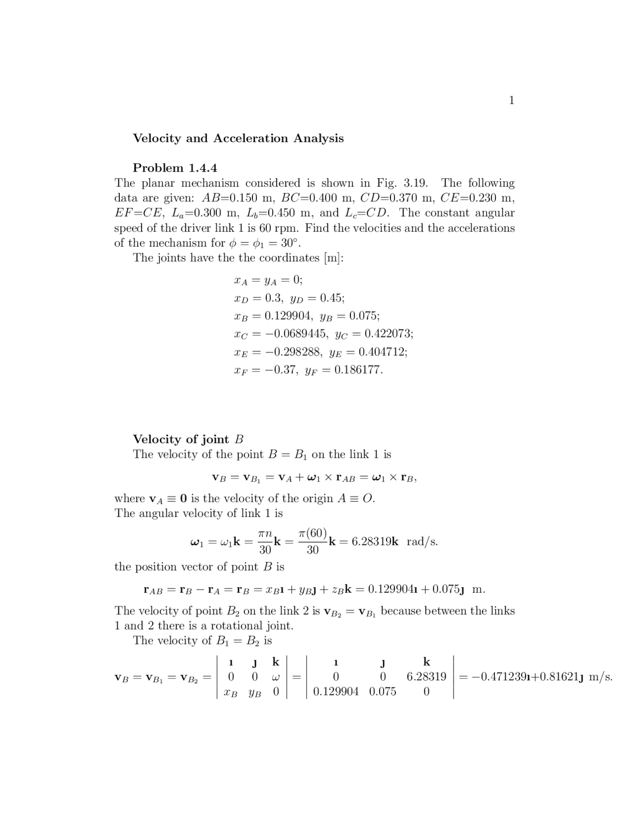 Velocity And Acceleration Analysis Solved Homework Problems Mech