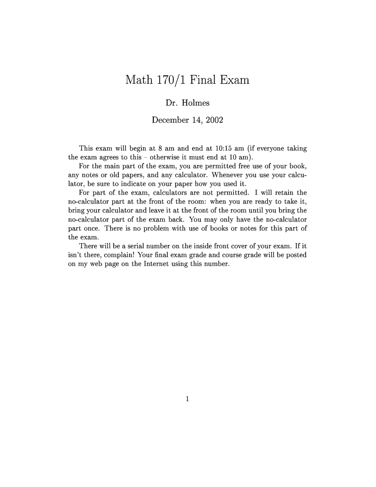 9 Practice Problems For Calculus I Final Exam Math 170 Docsity