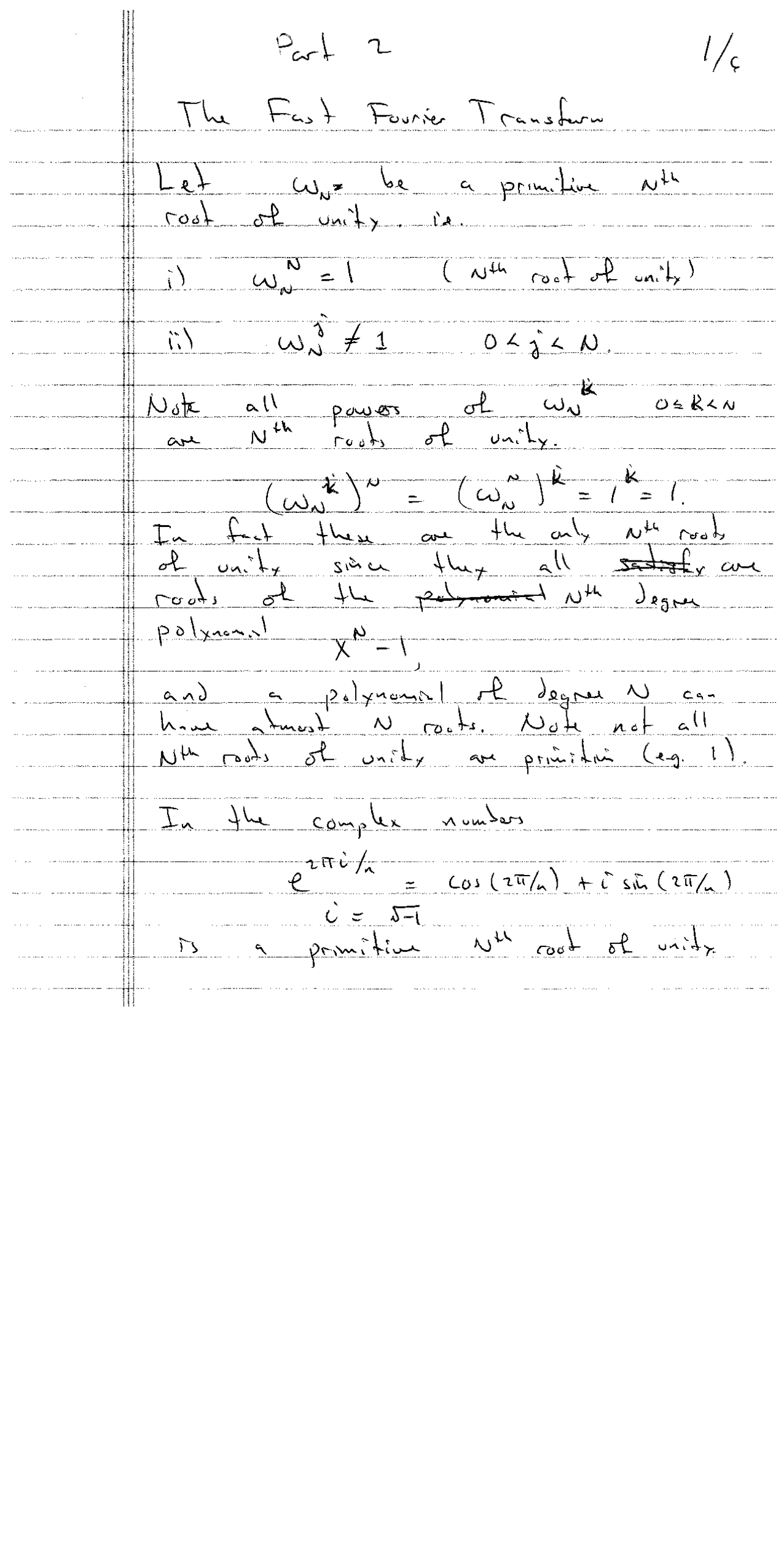 Handwritten Notes On The Fast Fourier Transform Cs 680 Docsity