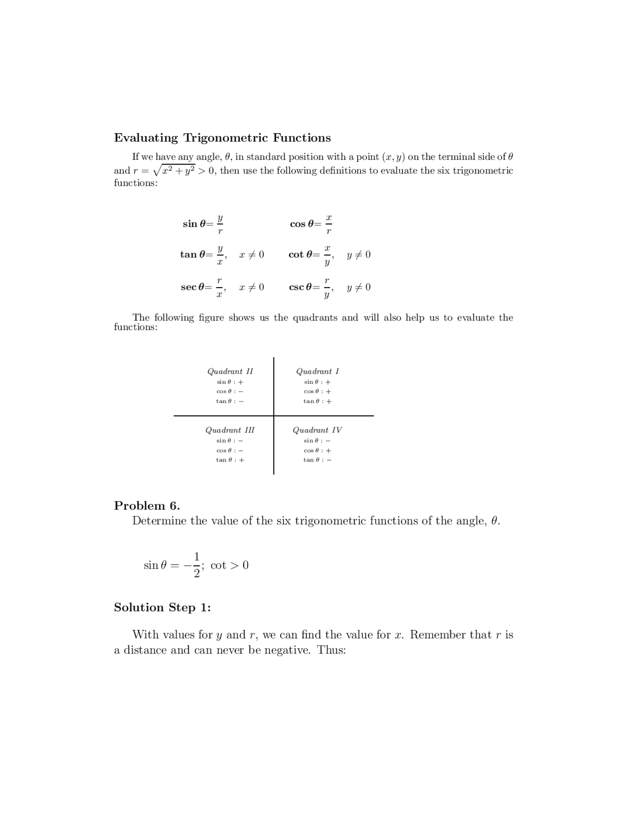 Evaluating Trigonometric Functions Lecture Notes Math 1060 Docsity