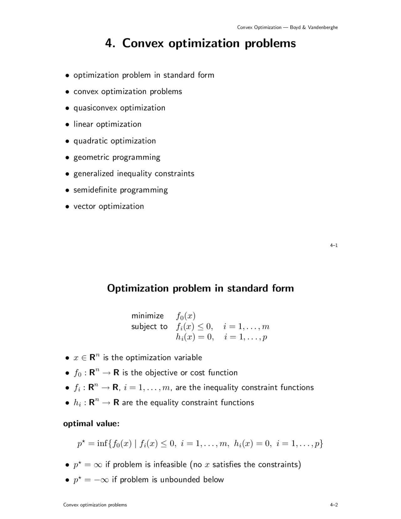 Convex Optimization Problems Lecture Notes Cmps 290 Docsity