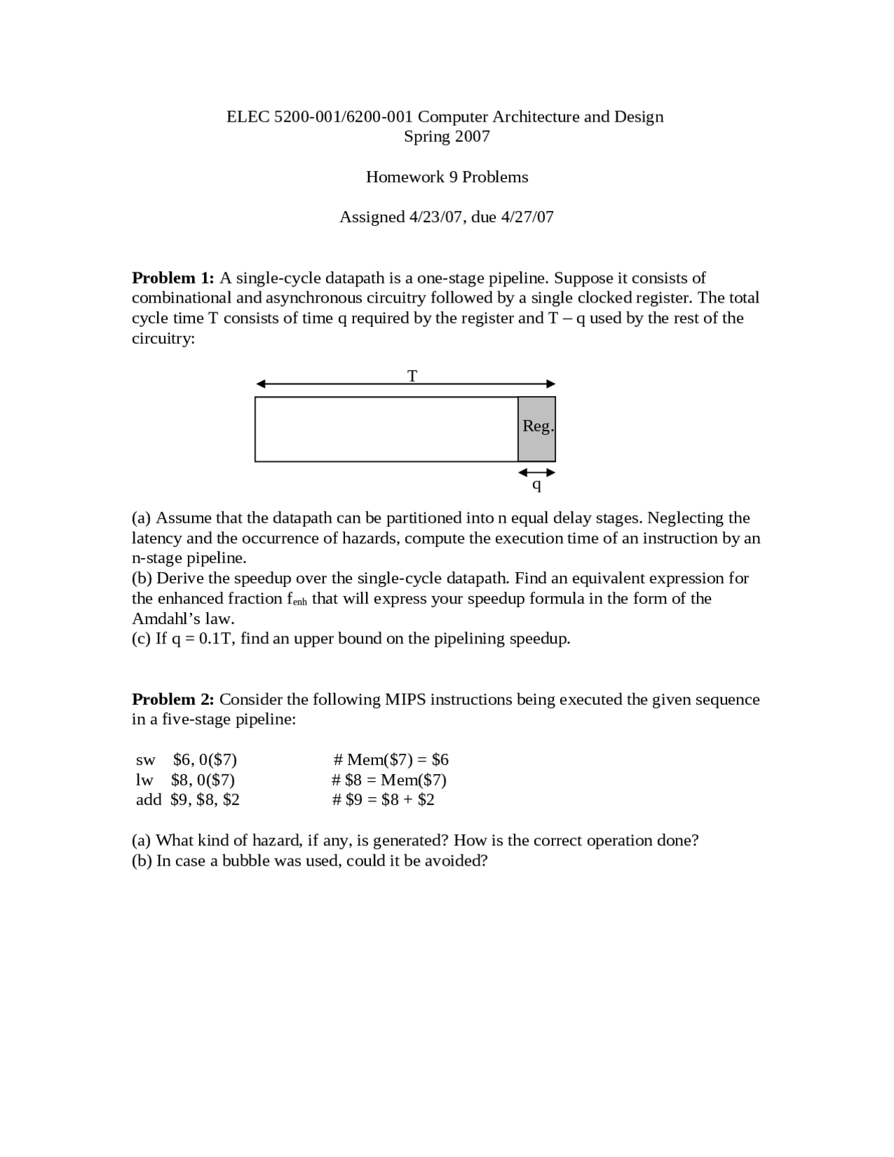 Practice Problems for Homework 9 - Computer Architecture and Design | ELEC 5200 | Assignments ...