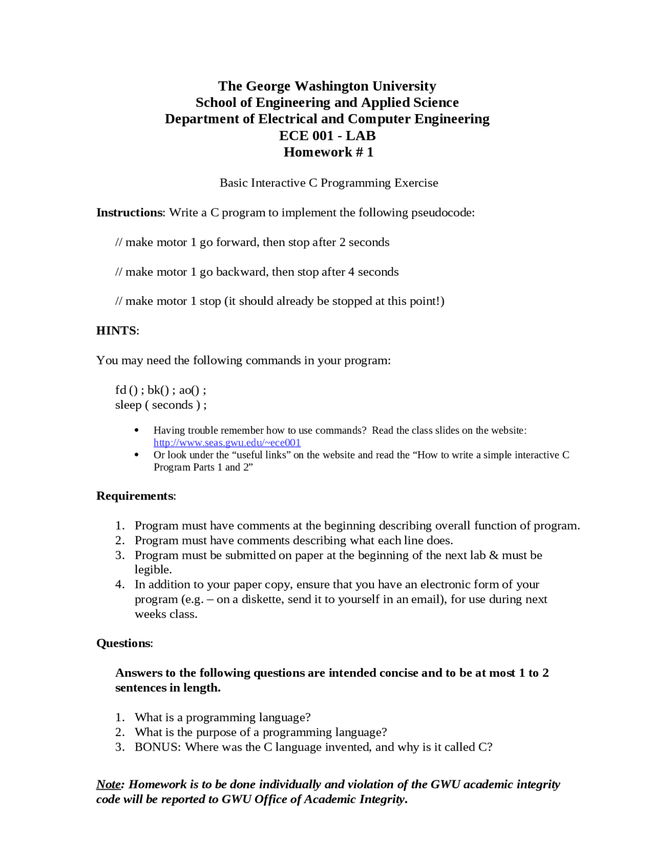 Homework 1 Problems For Laboratory Ece 001 Docsity