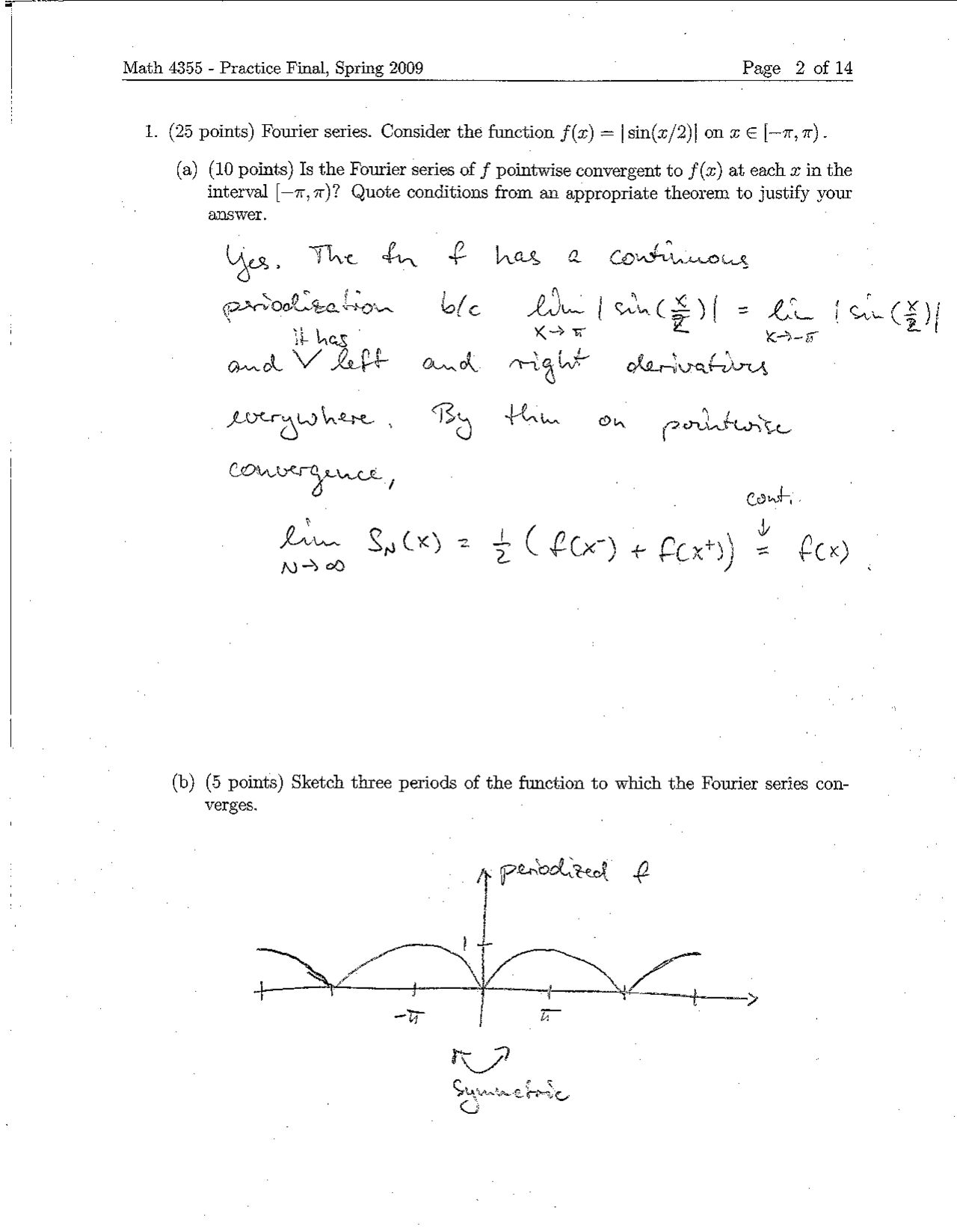 Practice Final, Spring 2009 - Math of Signal Representation | MATH 4355 - Docsity