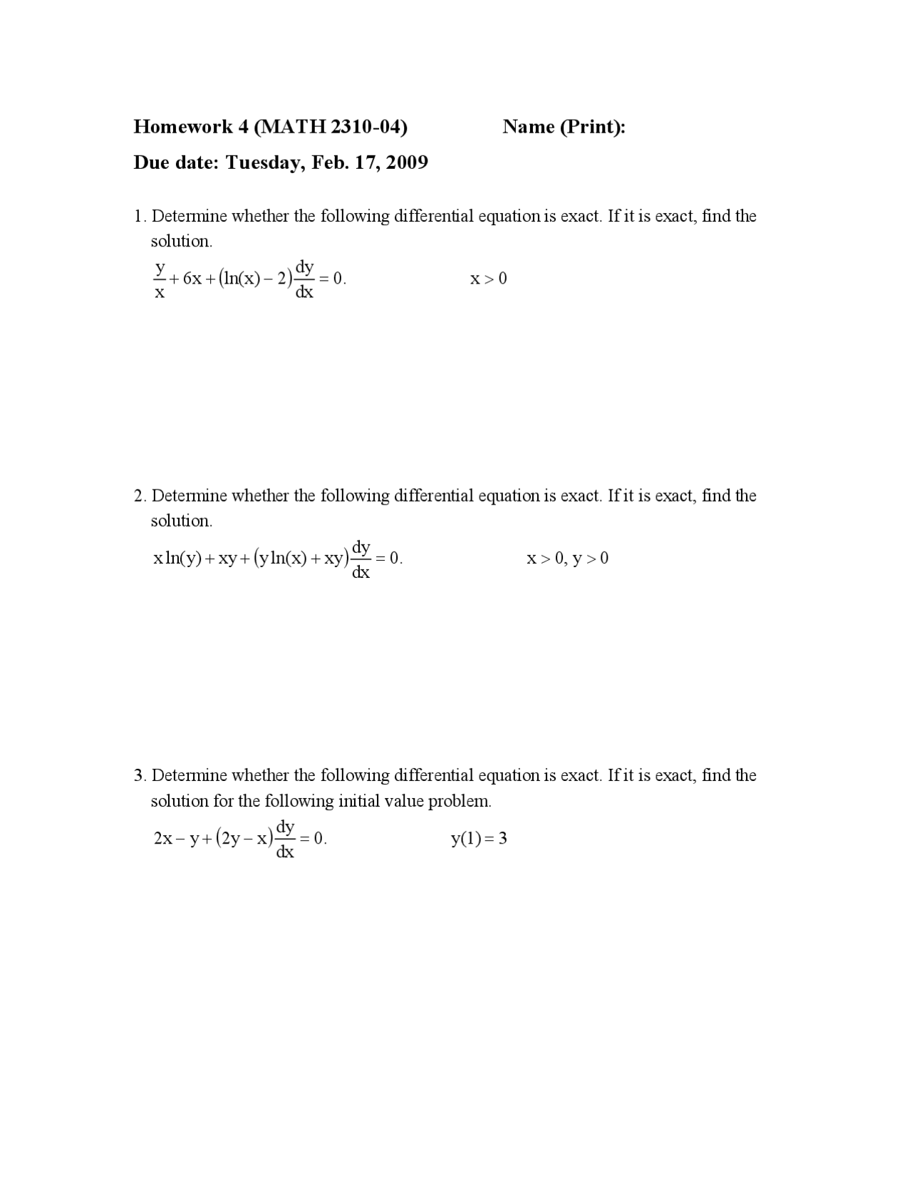 3 Practice Problems On Applied Differential Equation I Homework 4