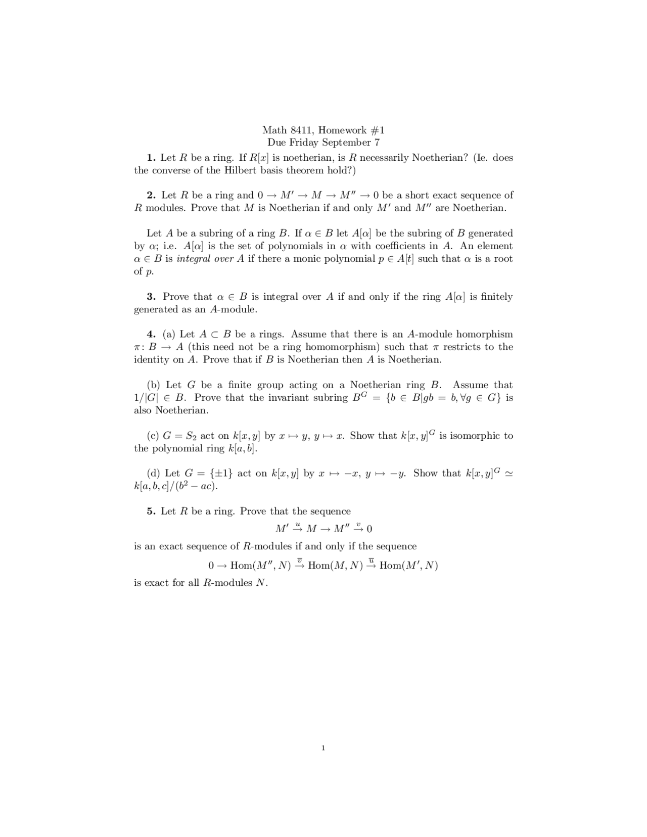 Assignment 1 Unsolved Questions For Algebra Ii Math 8411 Docsity