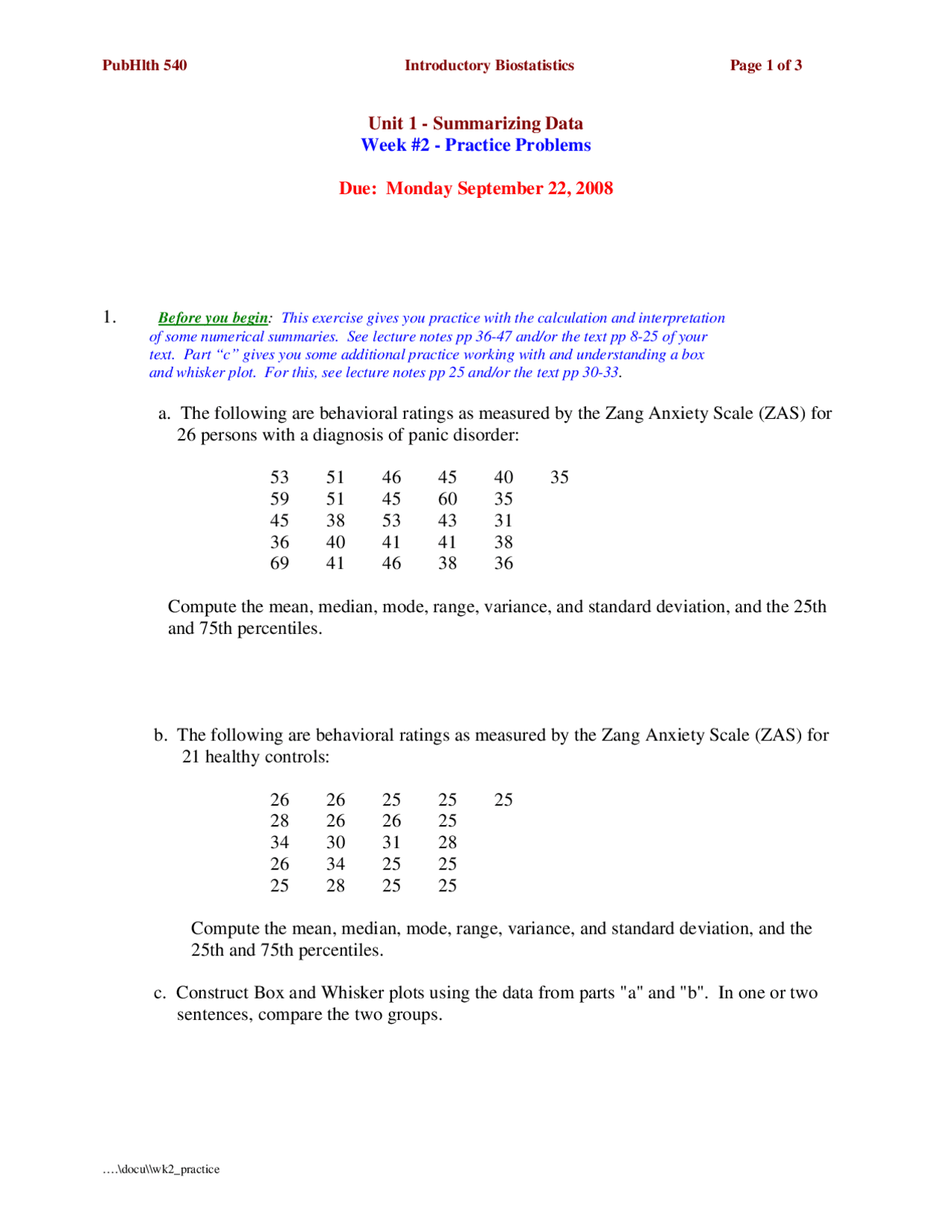Summarizing Data Introduction To Biostatistics Practice Problems