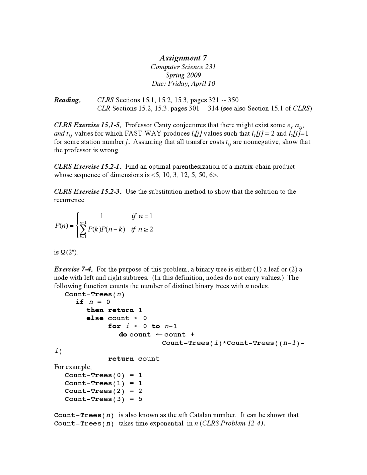 Homework 7 Questions Unsolved Fundamental Algorithms Cs 231 Docsity 9445