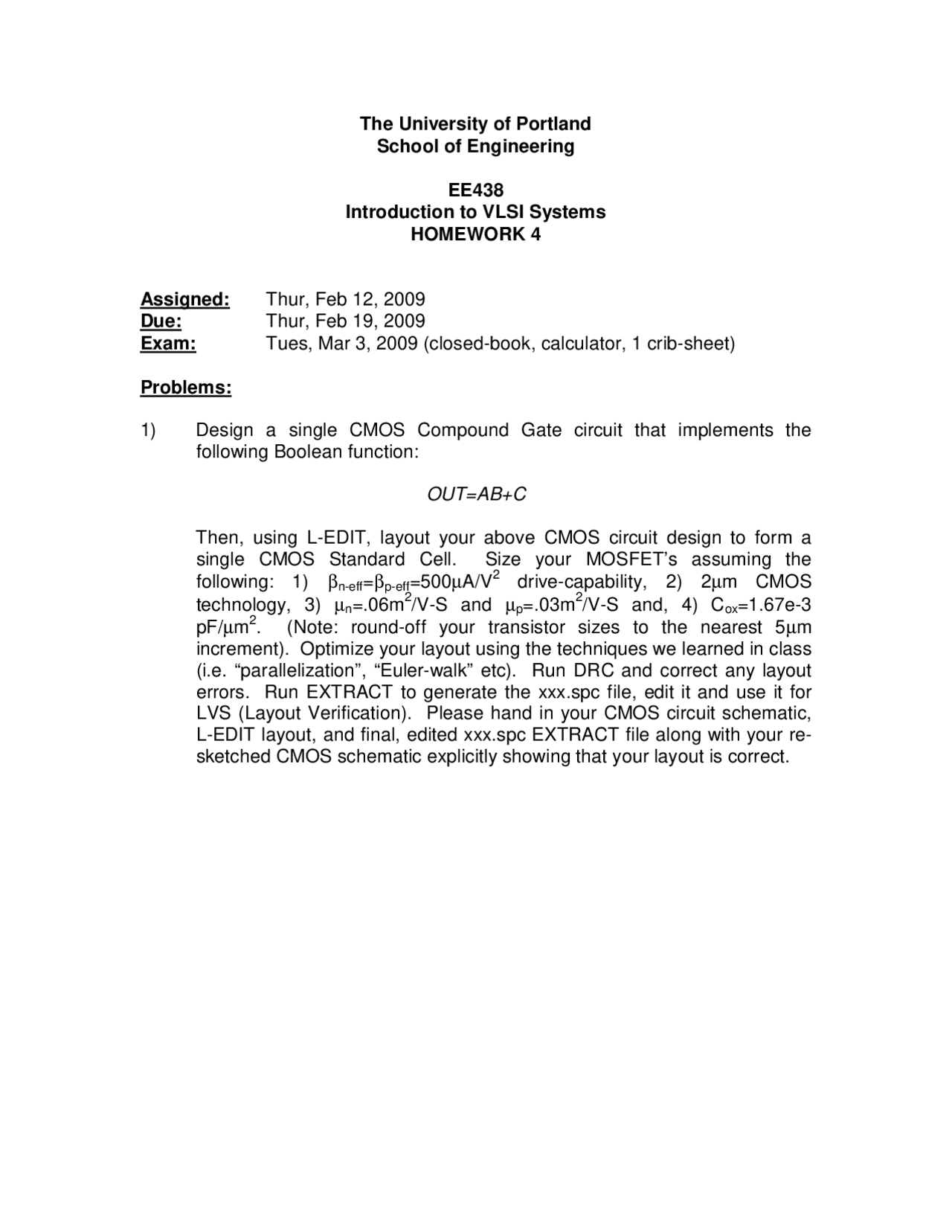 Homework 4 For Introduction To Digital Vlsi Design Ee 438 Docsity
