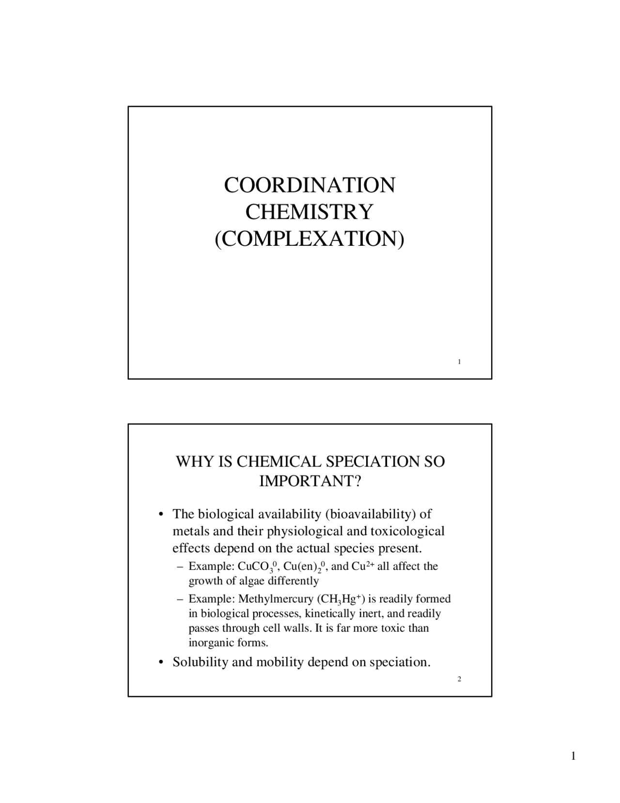 Coordination Chemistry or Complexation - Lecture Slides | GEOL 578 - Docsity