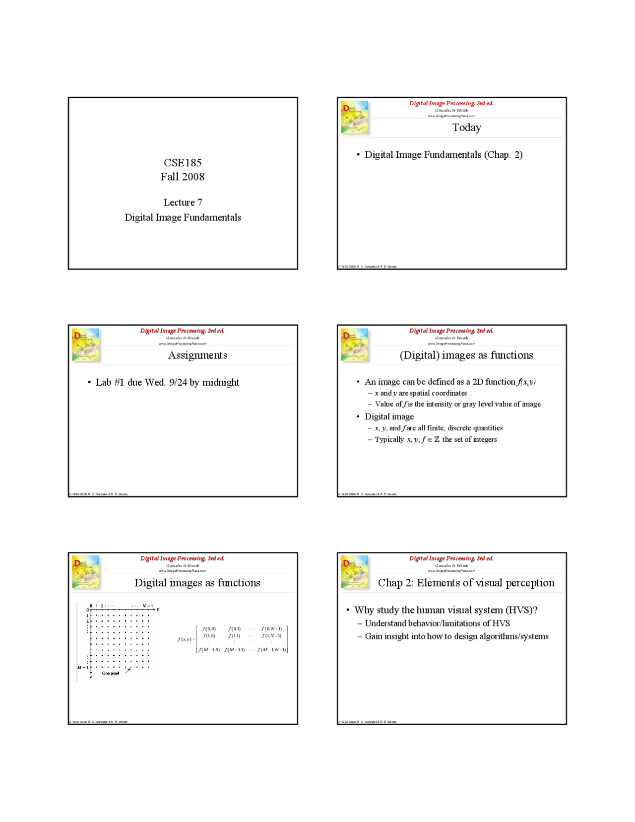 Introduction To Computer Vision Lecture Slides Cse 185 Docsity