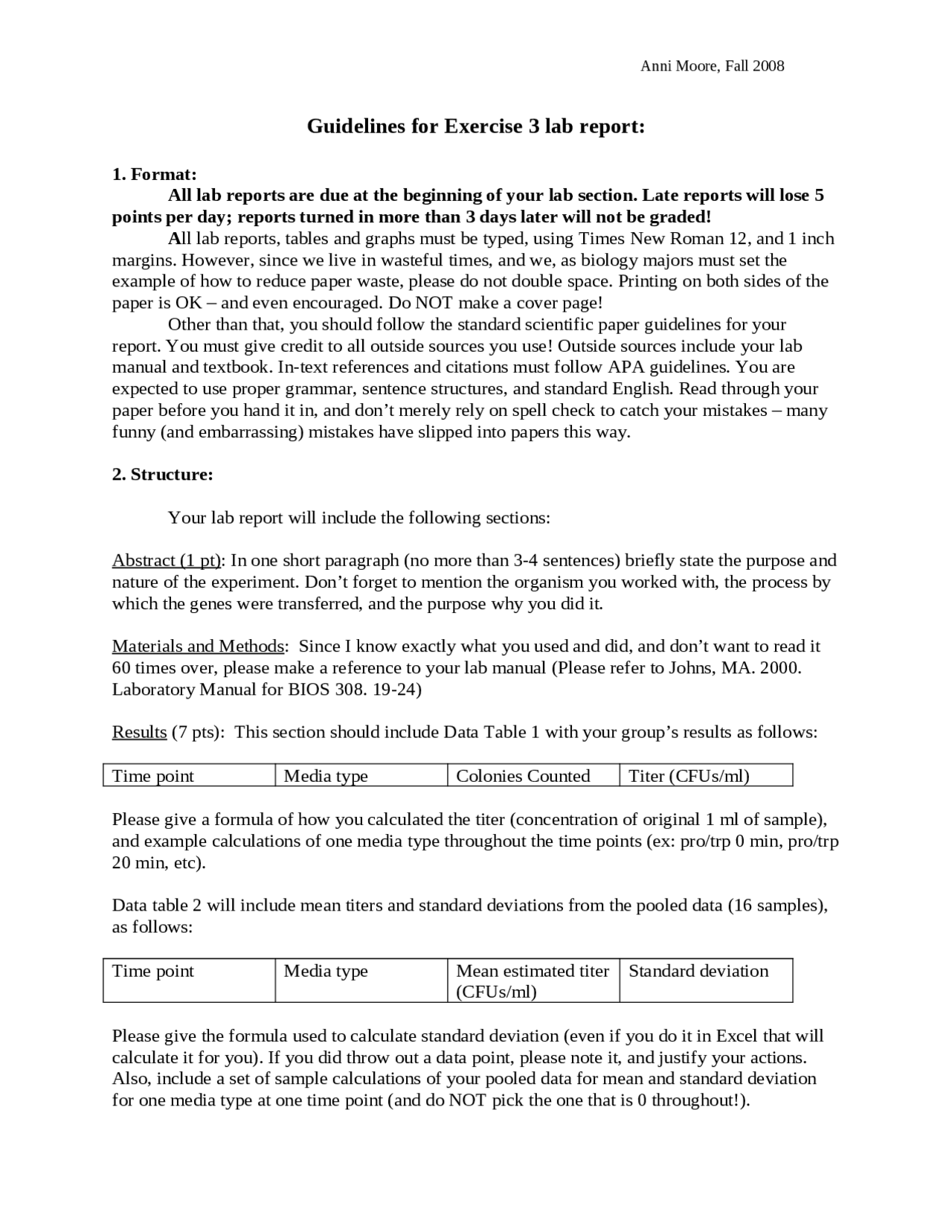 Guidelines For Lab 3 Report Genetics Bios 308 Docsity