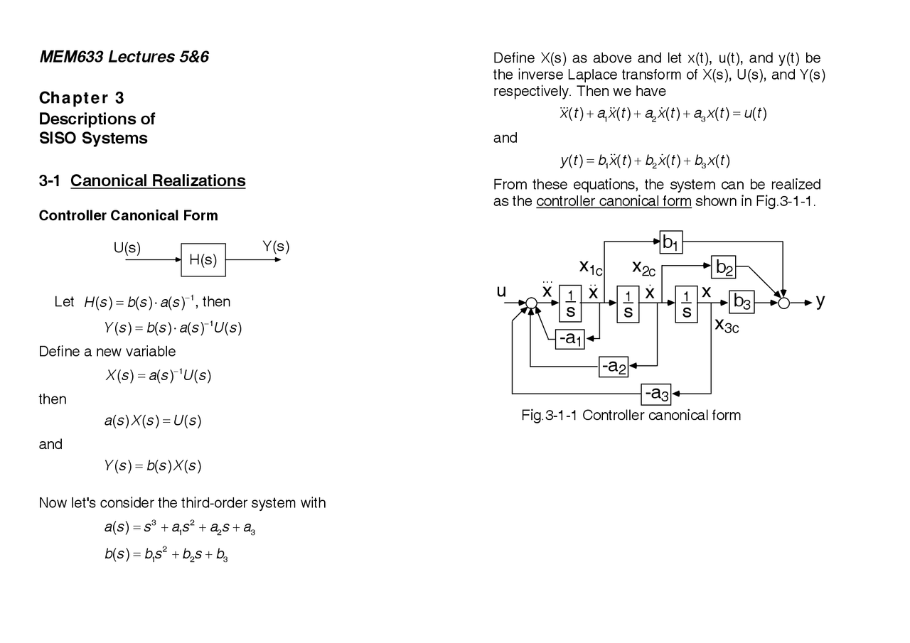 Description Of Siso Systems On Robust Control Systems I Mem 633 Docsity