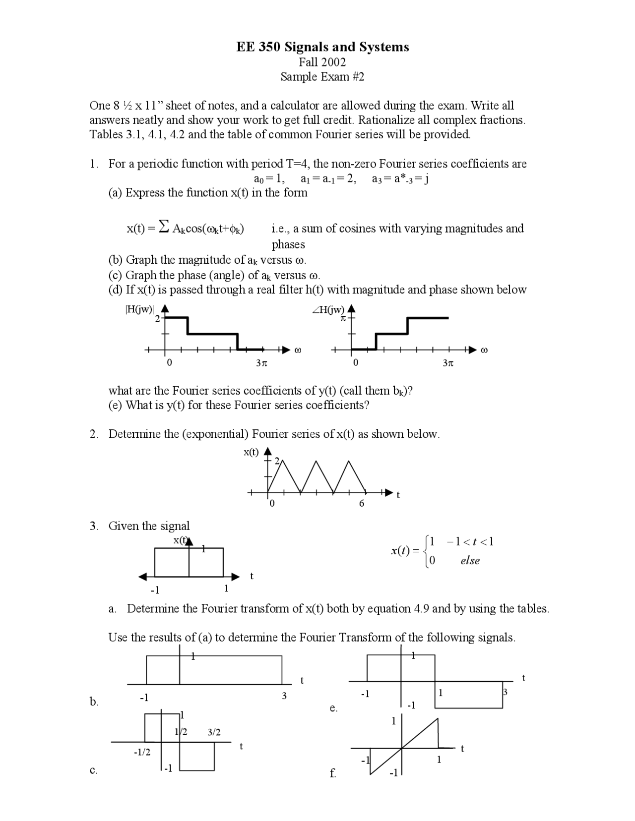 Sample Exam Ii Questions Signals And Systems Ece 350 Docsity