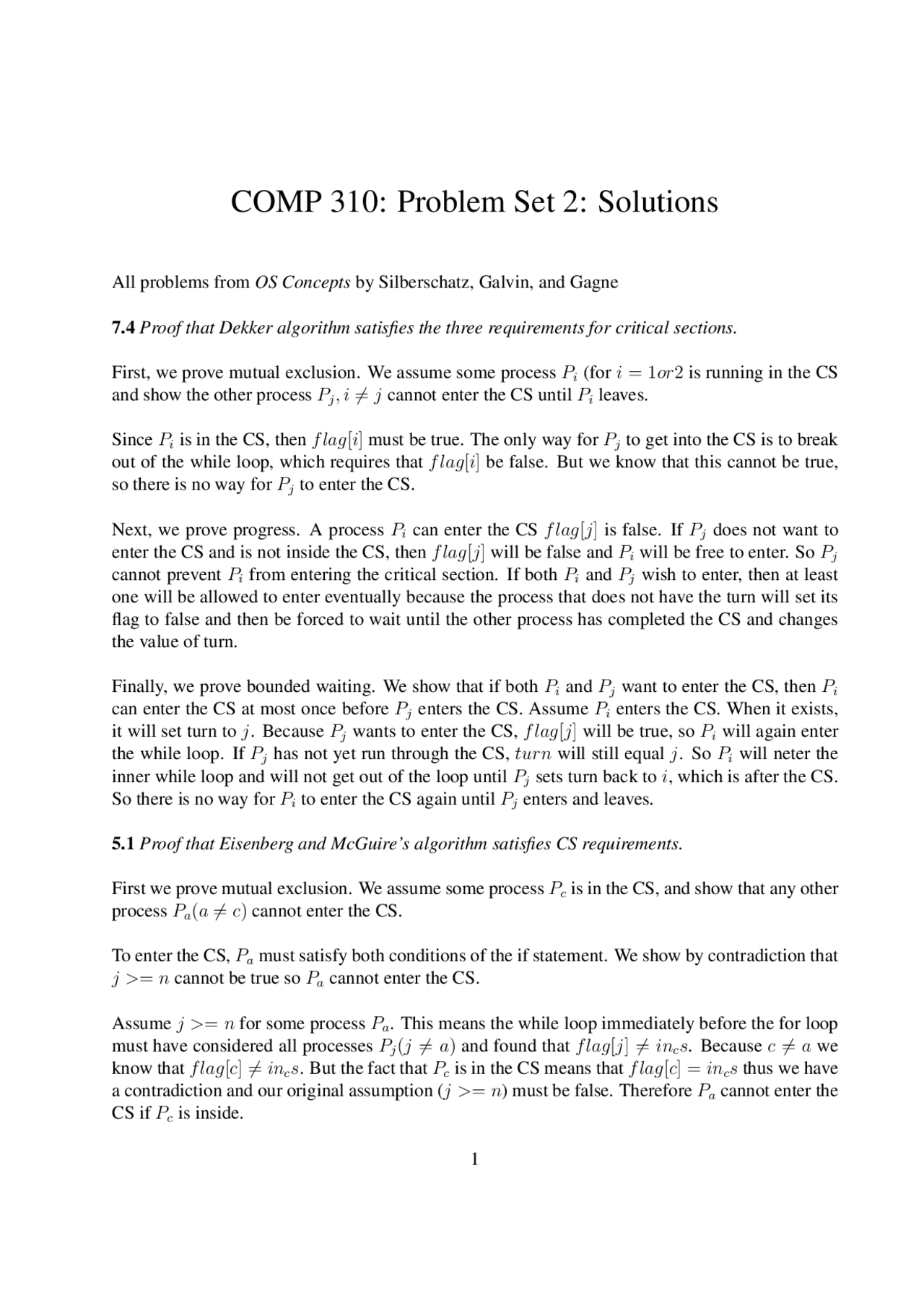 Operating Systems Problem Set 2 With Solution Comp 310 Docsity