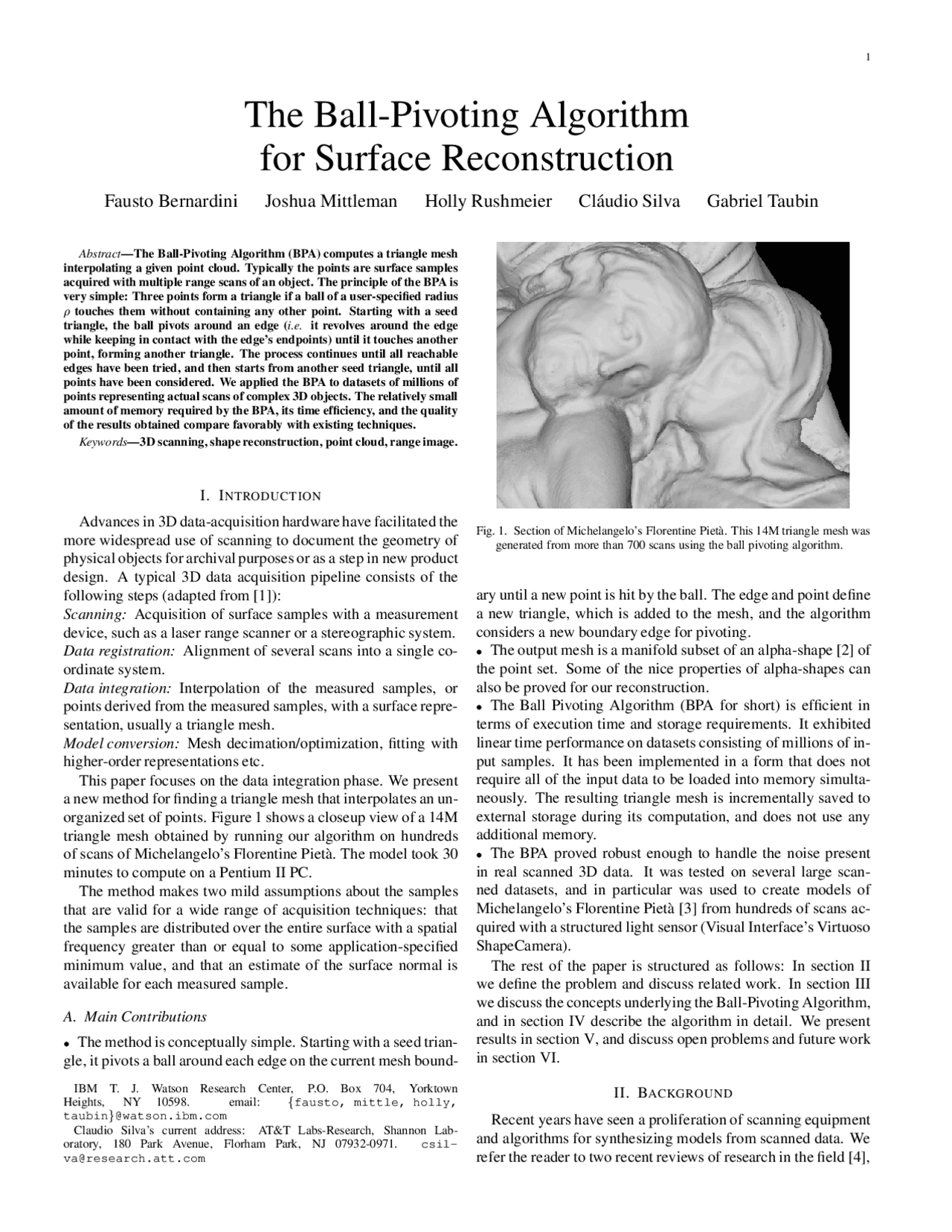 The Ball-Pivoting Algorithm for Surface Reconstruction | CMPS 290 - Docsity