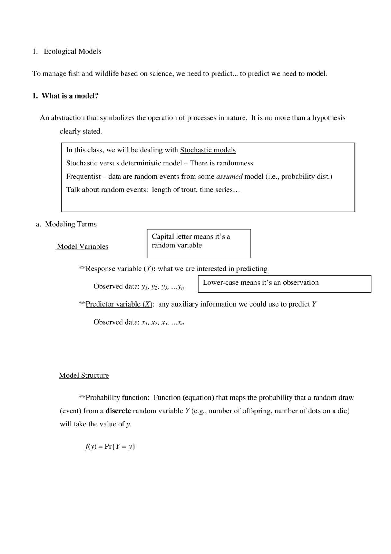 Ecological Models Lecture Notes Wlf 448 Docsity