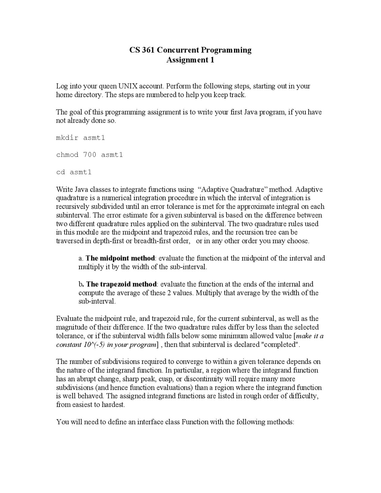 Assignment 1 on Concurrent Programming | CS 361 | Assignments Computer Science | Docsity