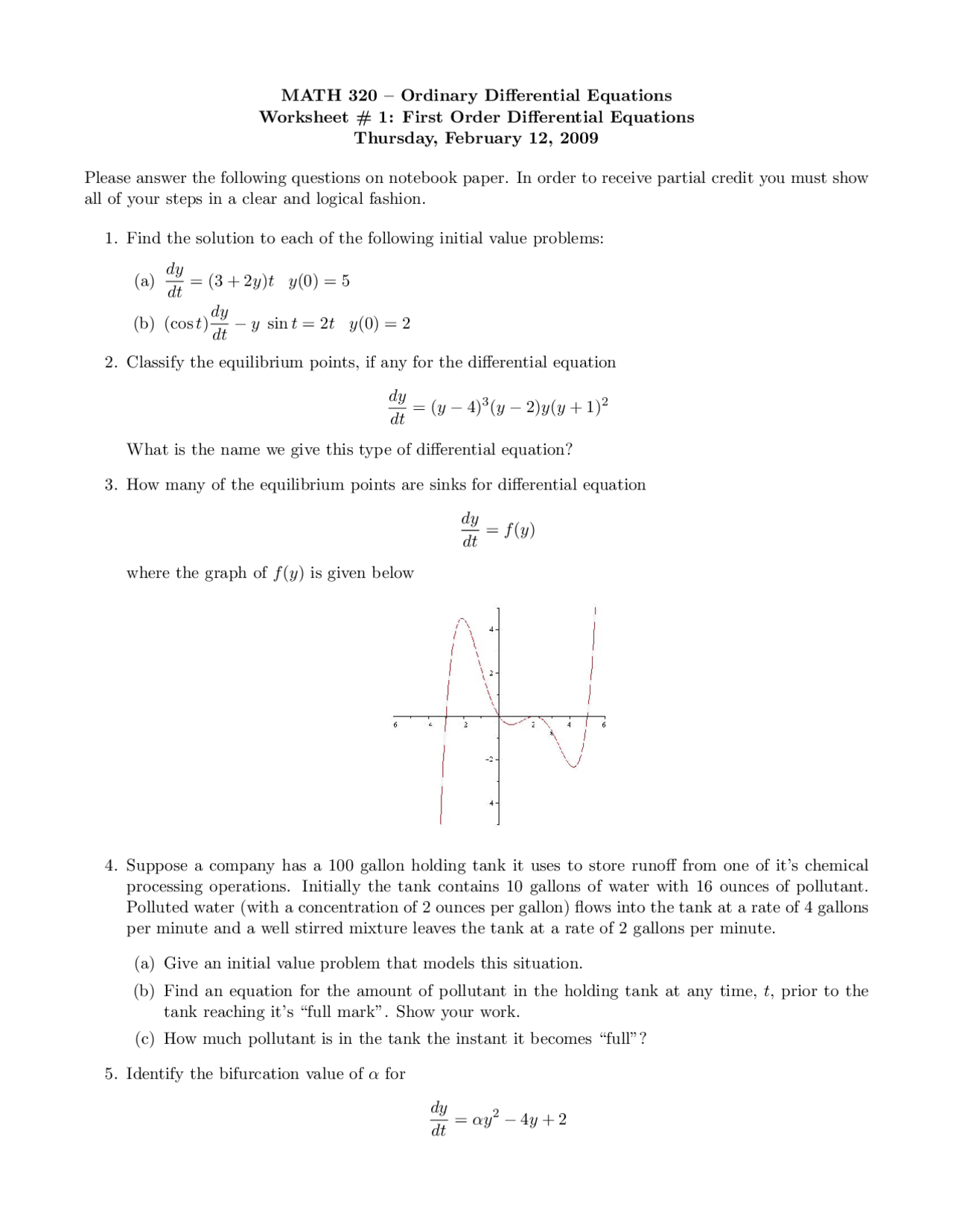 First Order Differential Equations - Paper | MATH 320 - Docsity